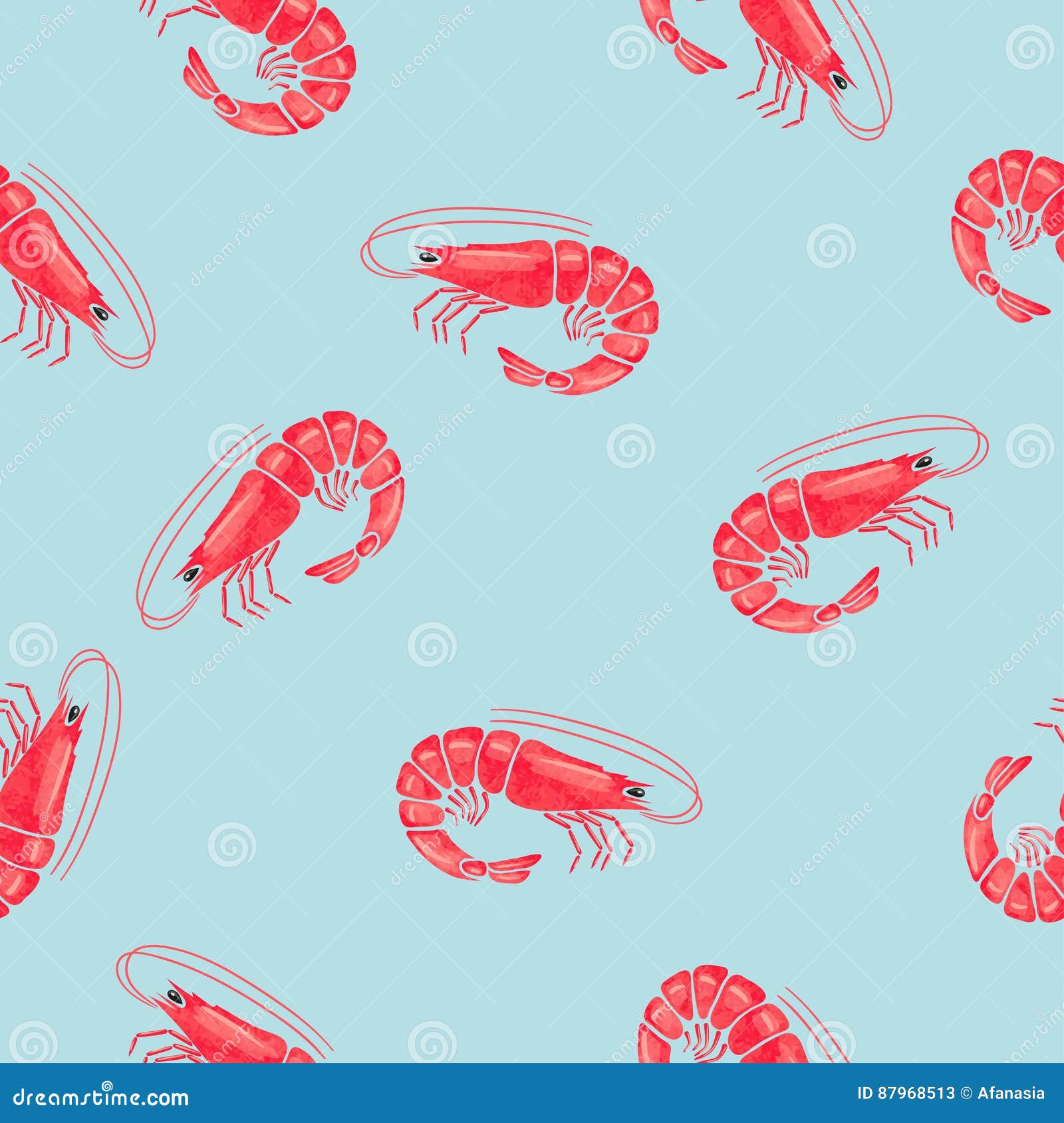 Seamless Pattern with Watercolor Shrimps. Stock Vector - Illustration ...