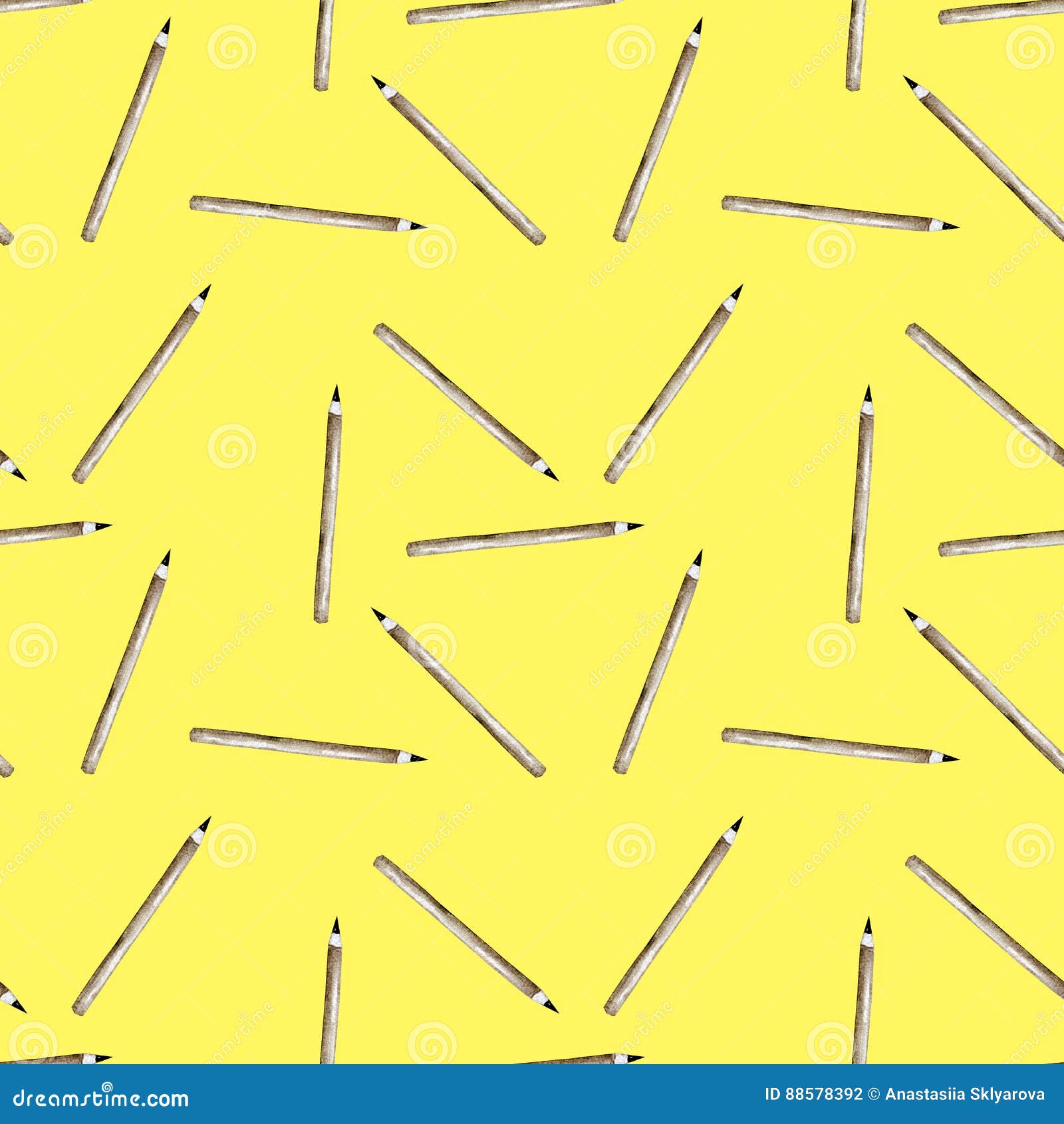 Seamless Pattern with Watercolor Simple Pencils Stock Illustration ...