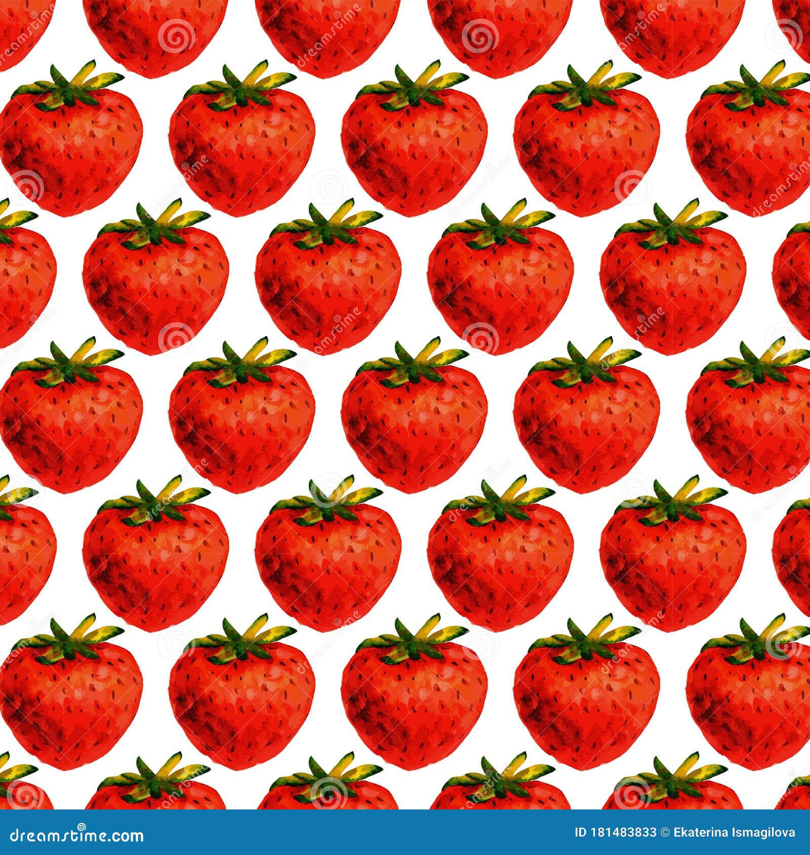 Seamless Pattern of Watercolor Strawberries - Vector Illustration Stock ...