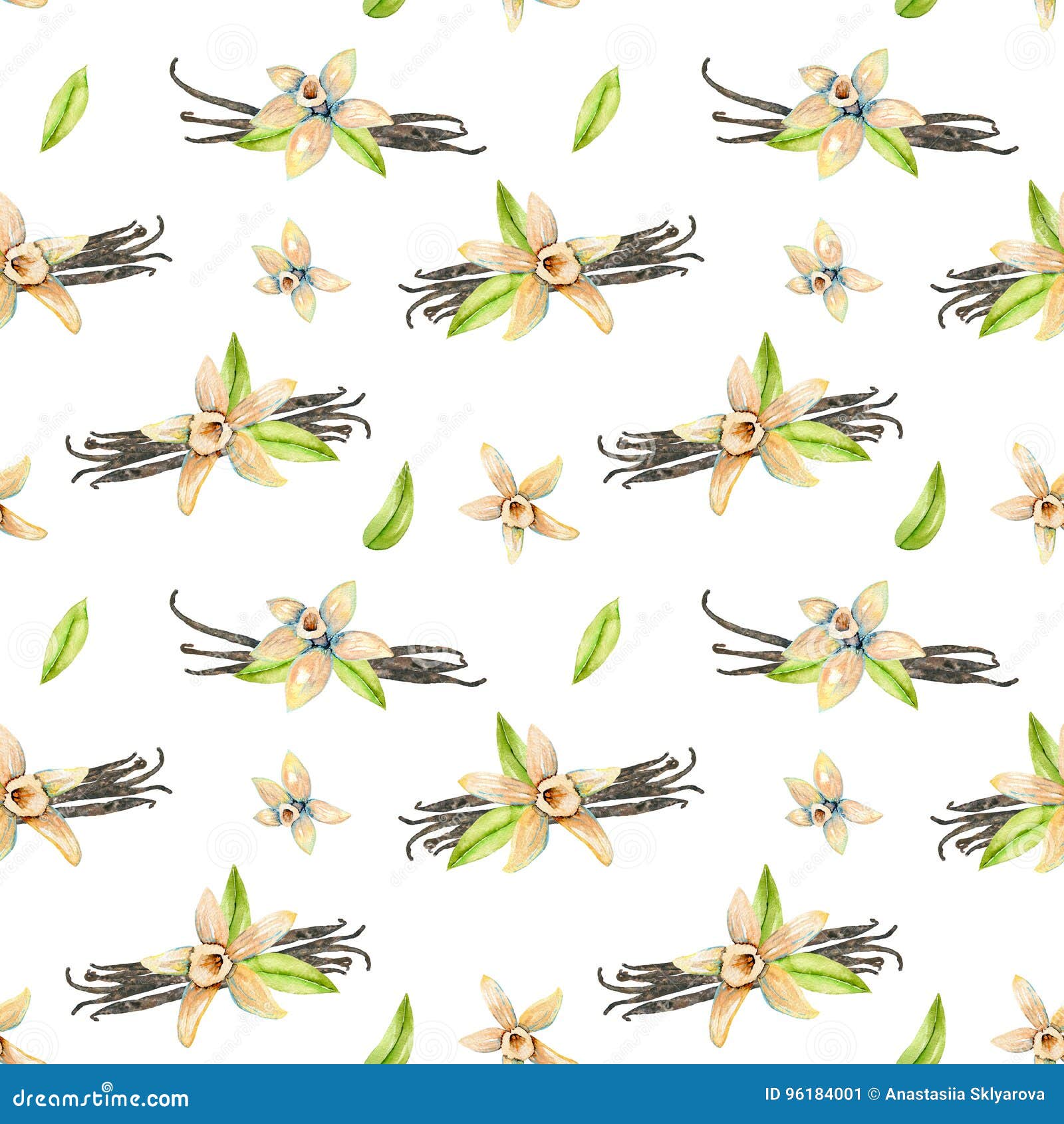 Seamless Pattern with Watercolor Vanilla Flowers Stock Illustration ...