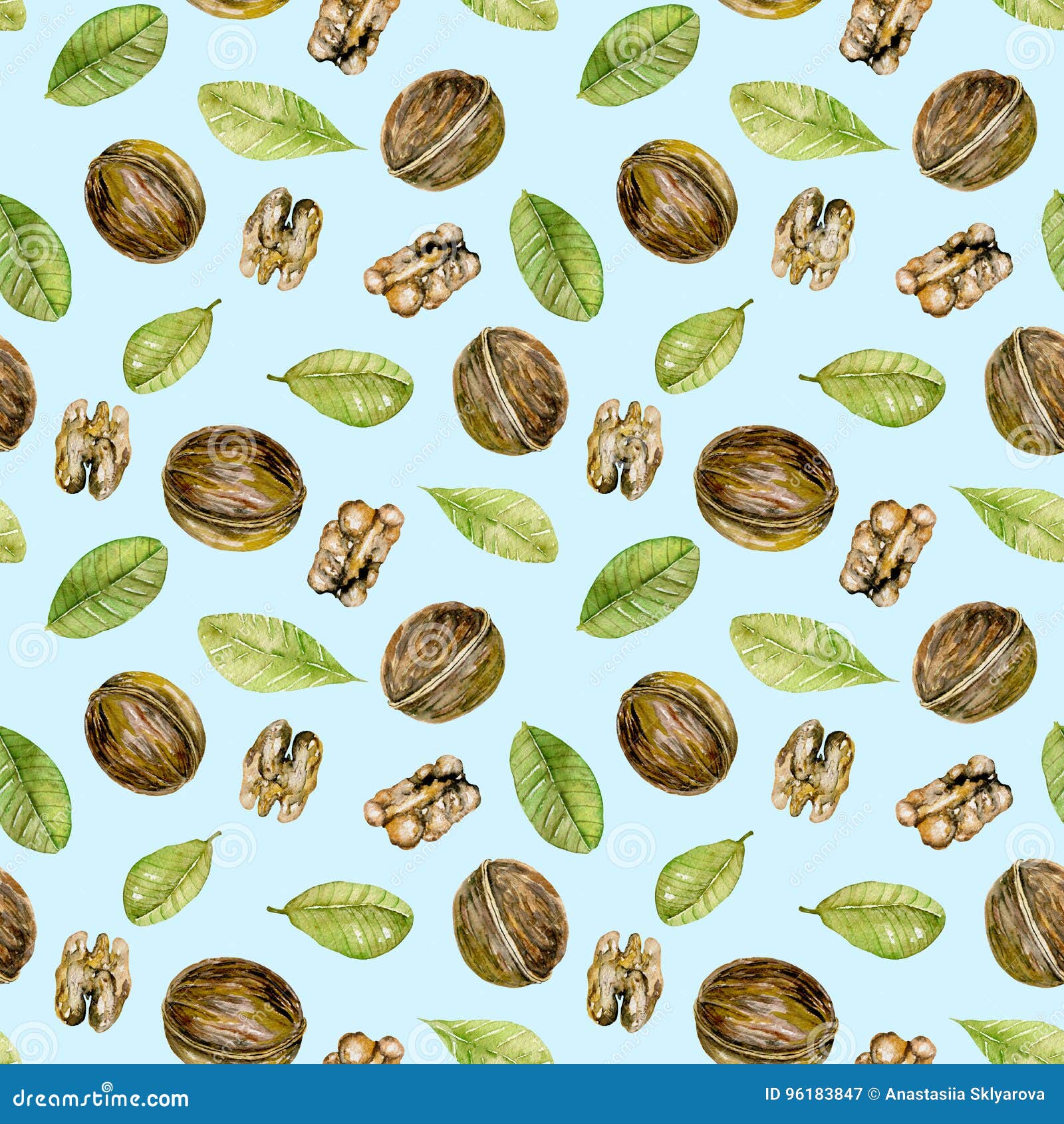 Seamless Pattern with Watercolor Walnuts Elements Stock Illustration ...