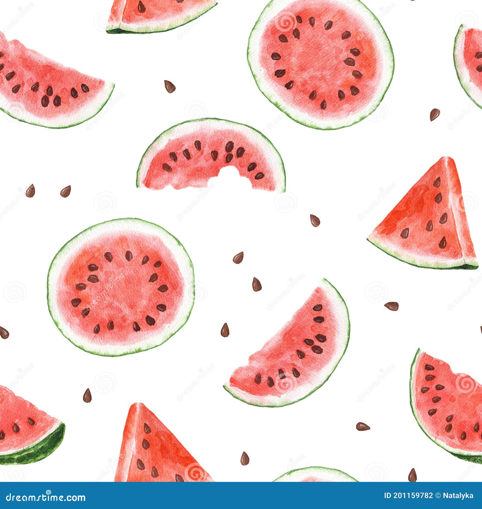 Seamless Pattern with Watercolor Watermelon Isolated on White ...