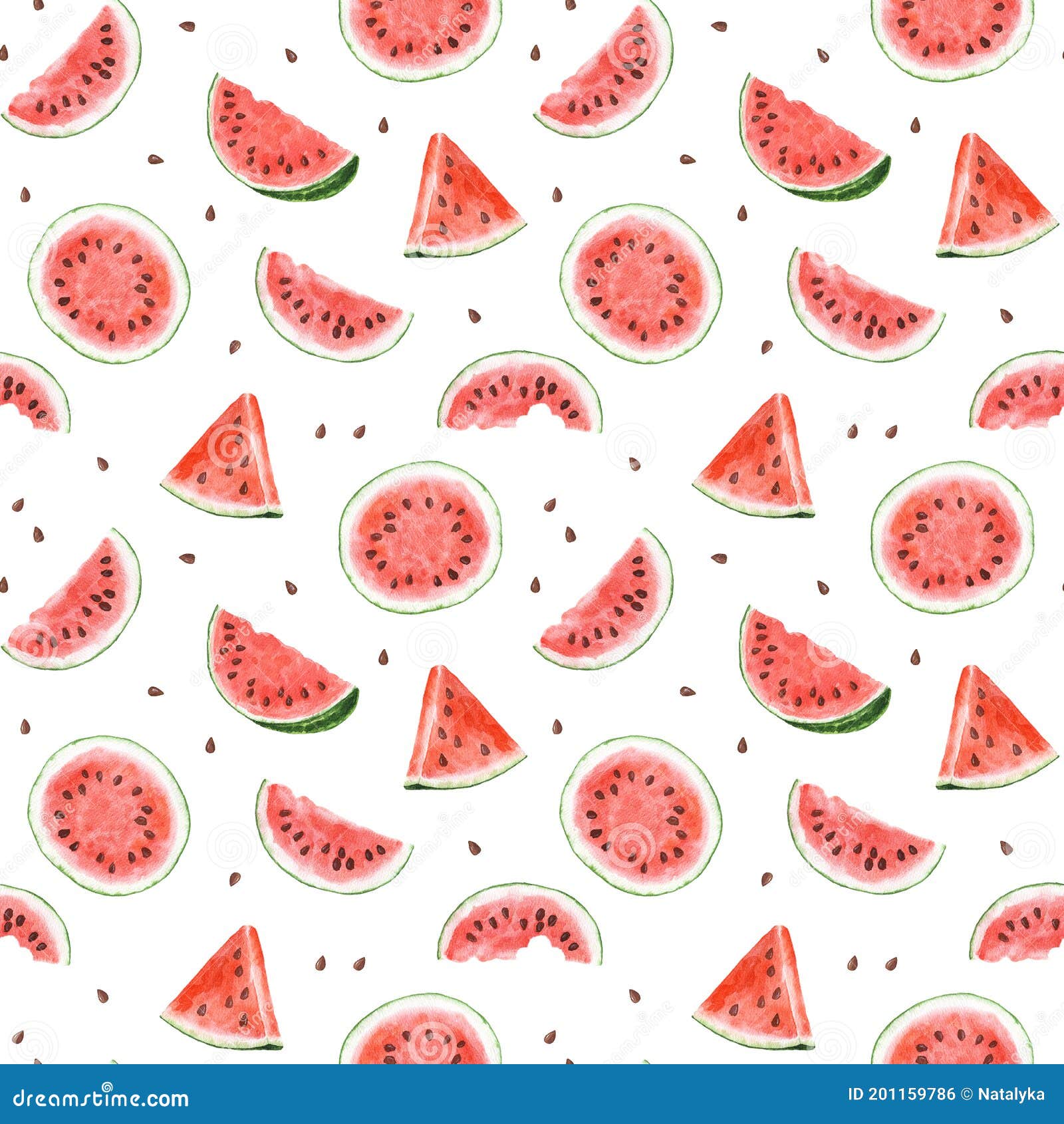 Seamless Pattern with Watercolor Watermelon Isolated on White ...