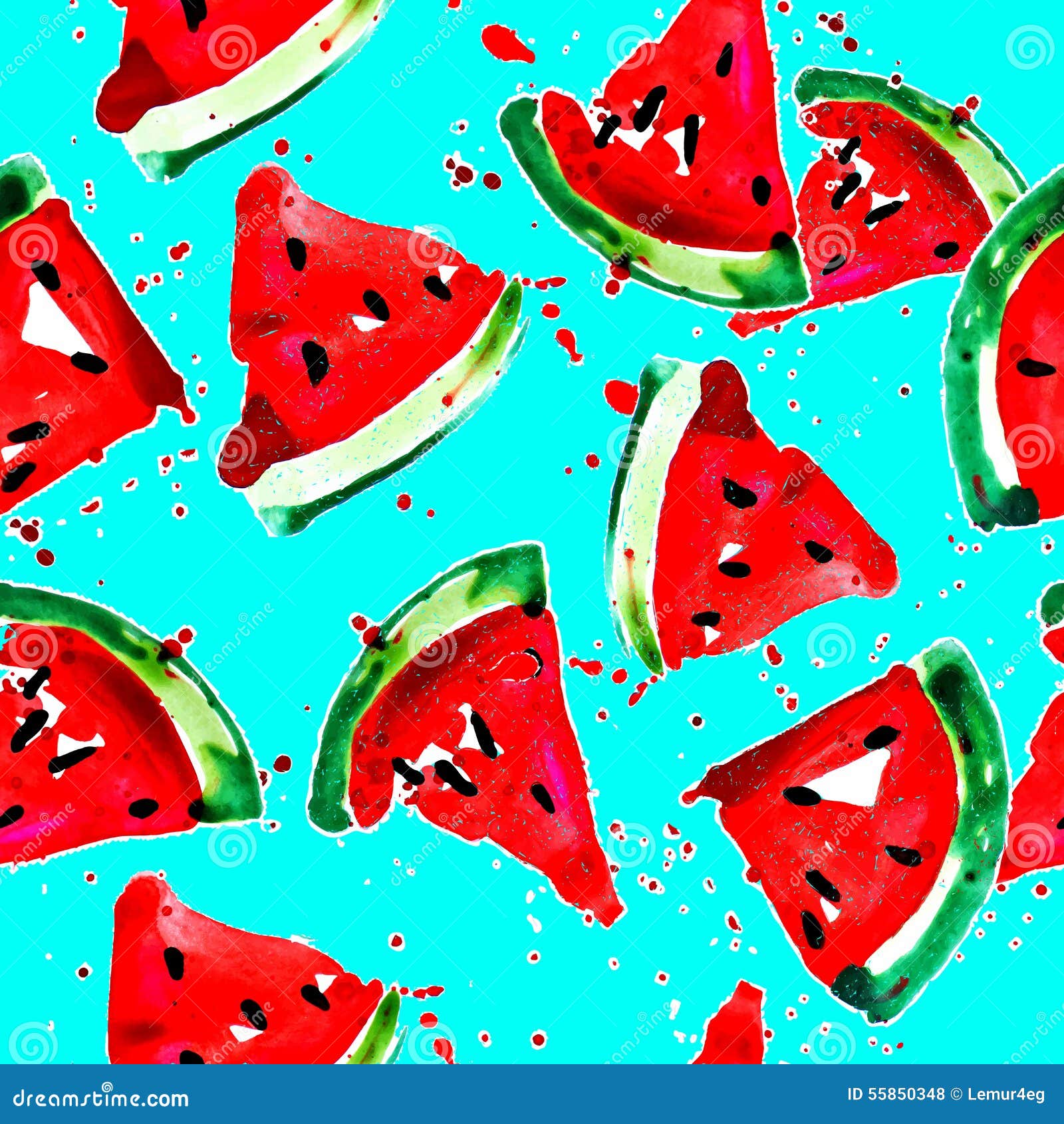 Seamless Pattern of Watercolor Watermelon Stock Vector - Illustration ...