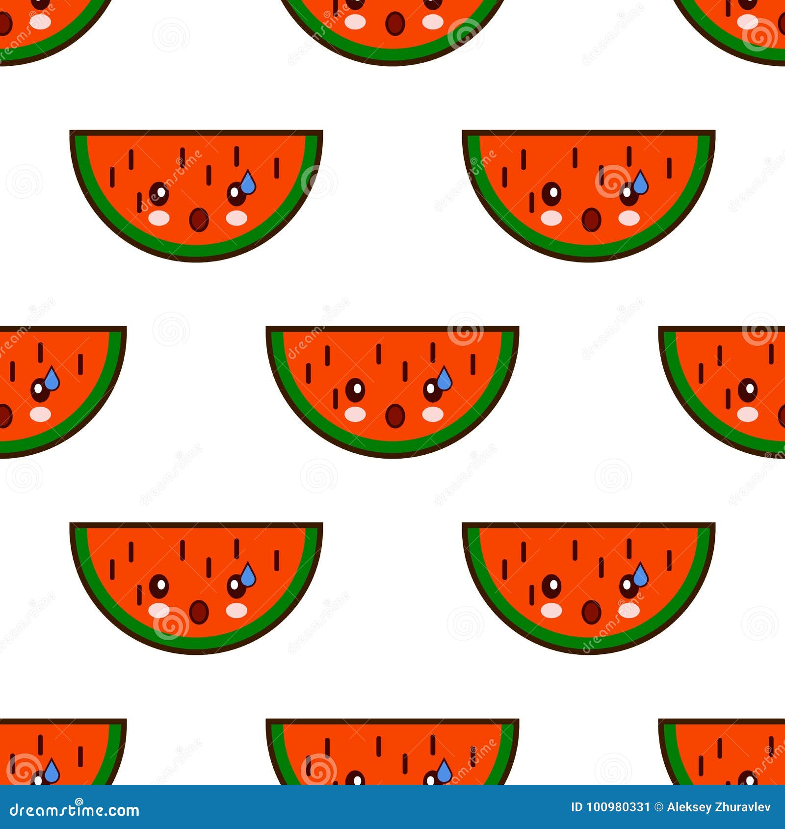 Watermelon Cute Cartoon Illustration Seamless Pattern Background Design ...