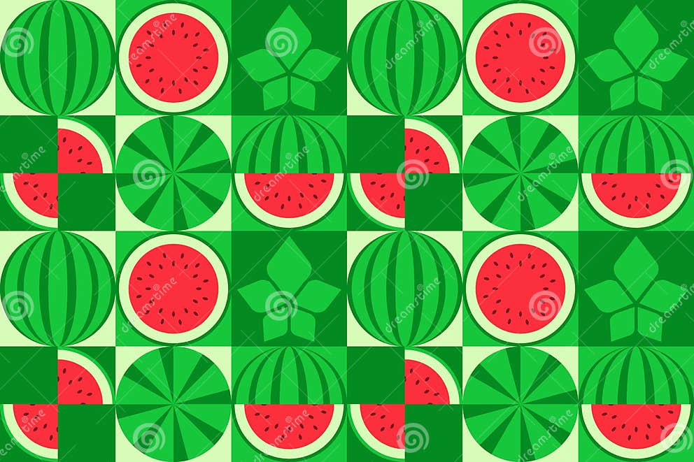 Seamless Pattern with Watermelon Elements, Various Simple Geometric ...