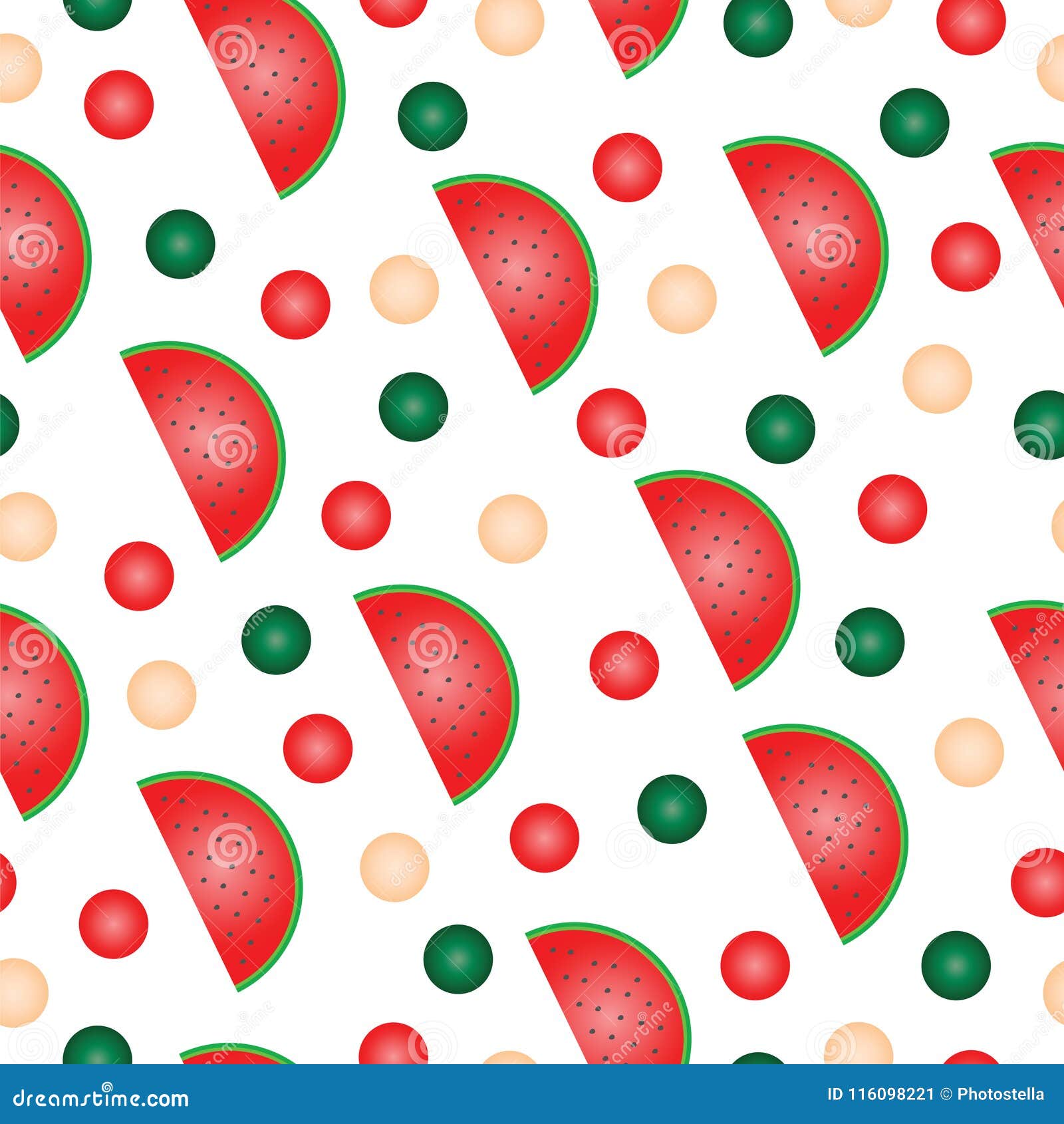 Seamless Pattern with Watermelon Slices and Polka Dots Stock Vector ...