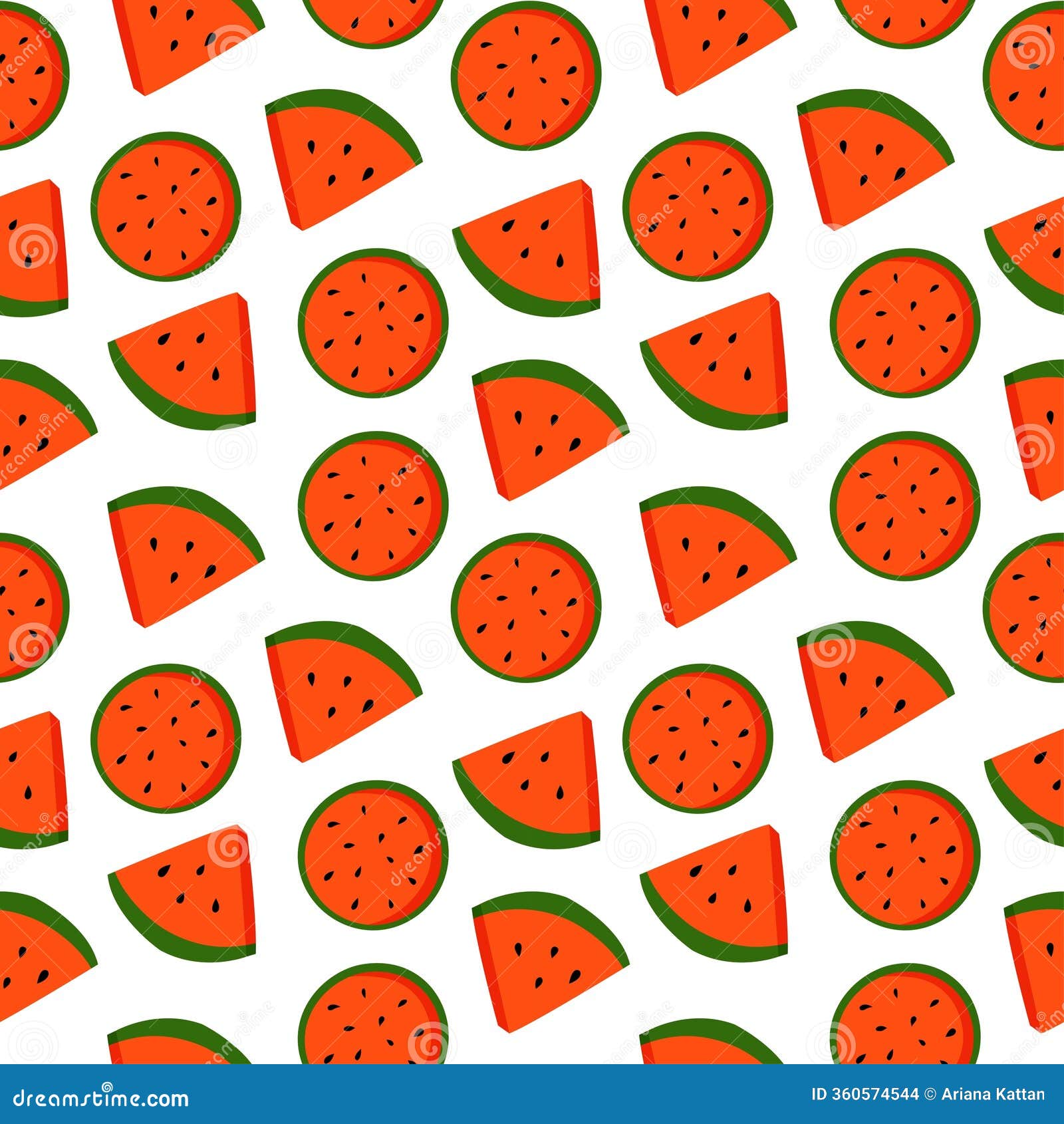 Seamless Pattern of Watermelon Slices with Seeds on White Background, Flat Cartoon Style. Stock ...