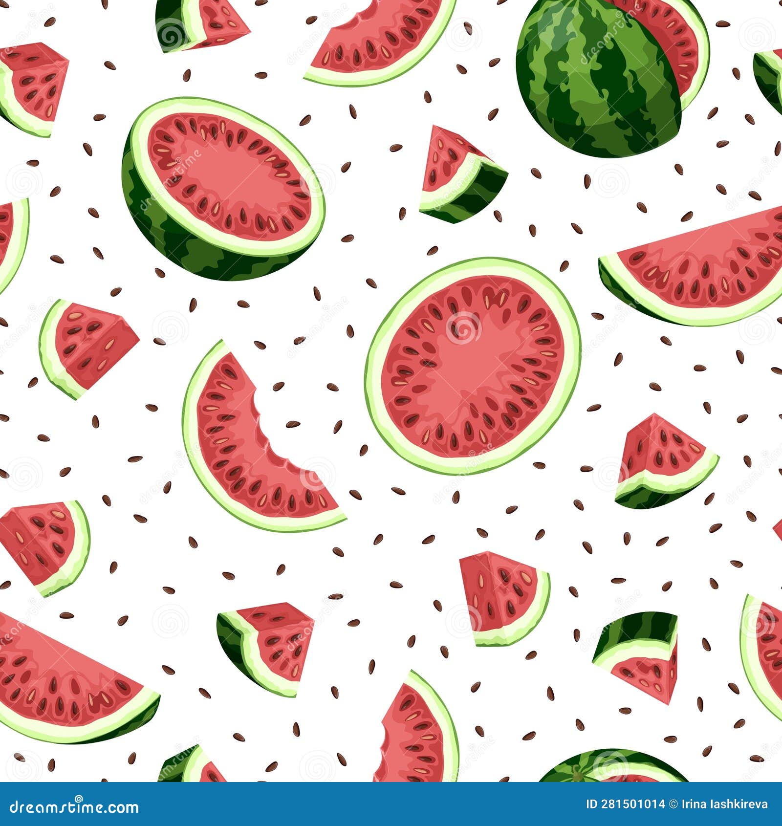 Seamless Pattern of Watermelon Slices and Seeds on White Background. Stock Vector - Illustration ...
