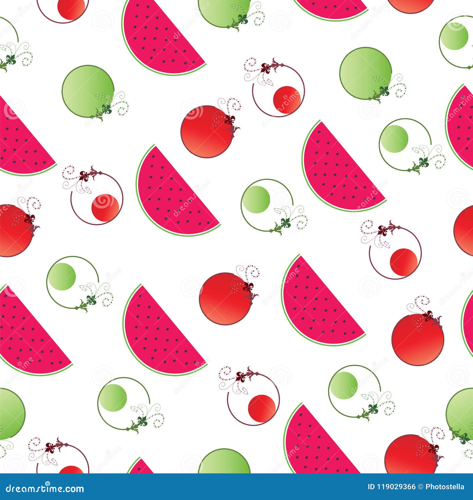 Seamless Pattern with Watermelon Vector and Artistic Circles Stock ...