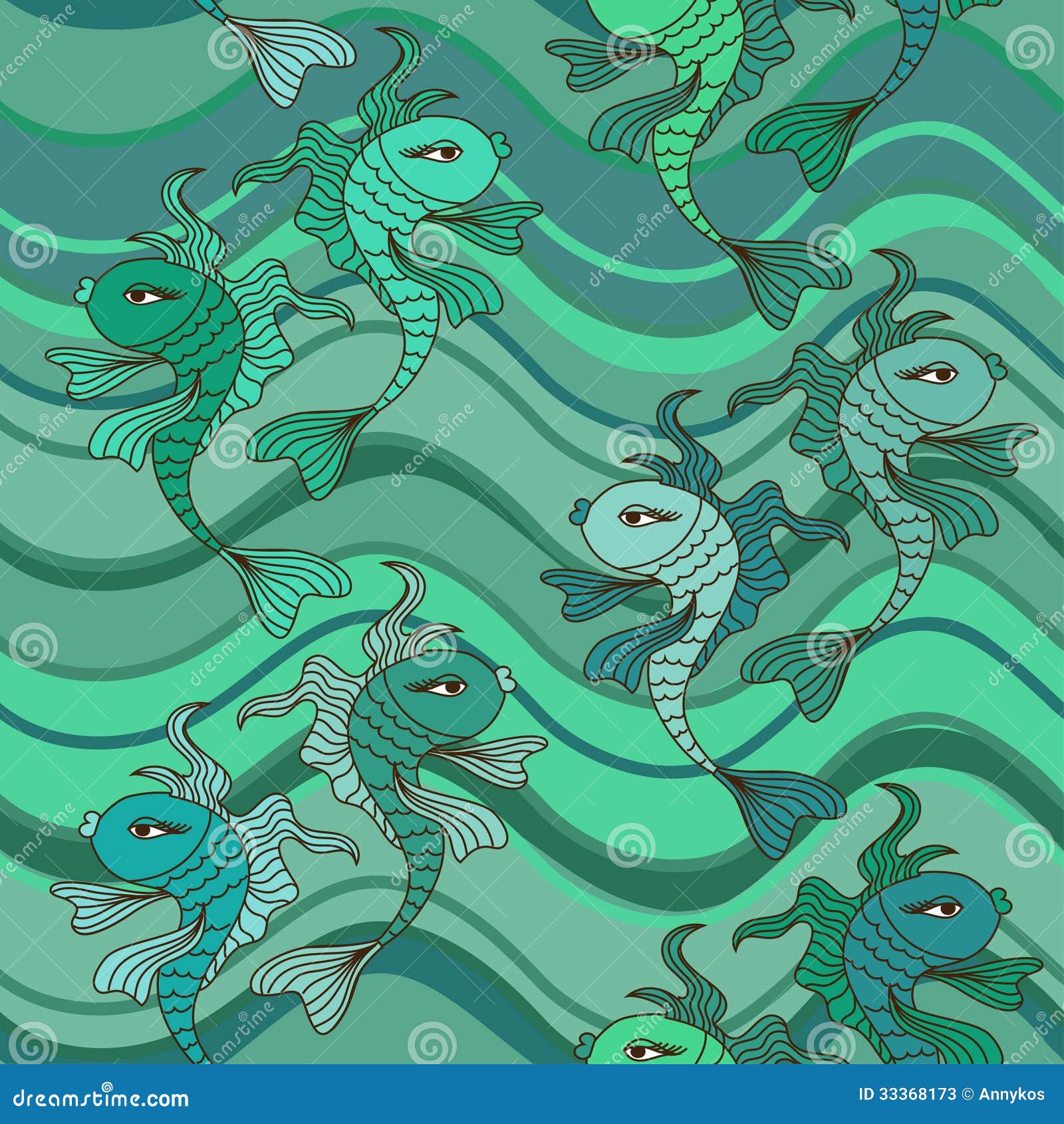 Seamless Pattern of Waves and Fish Stock Vector - Illustration of ...