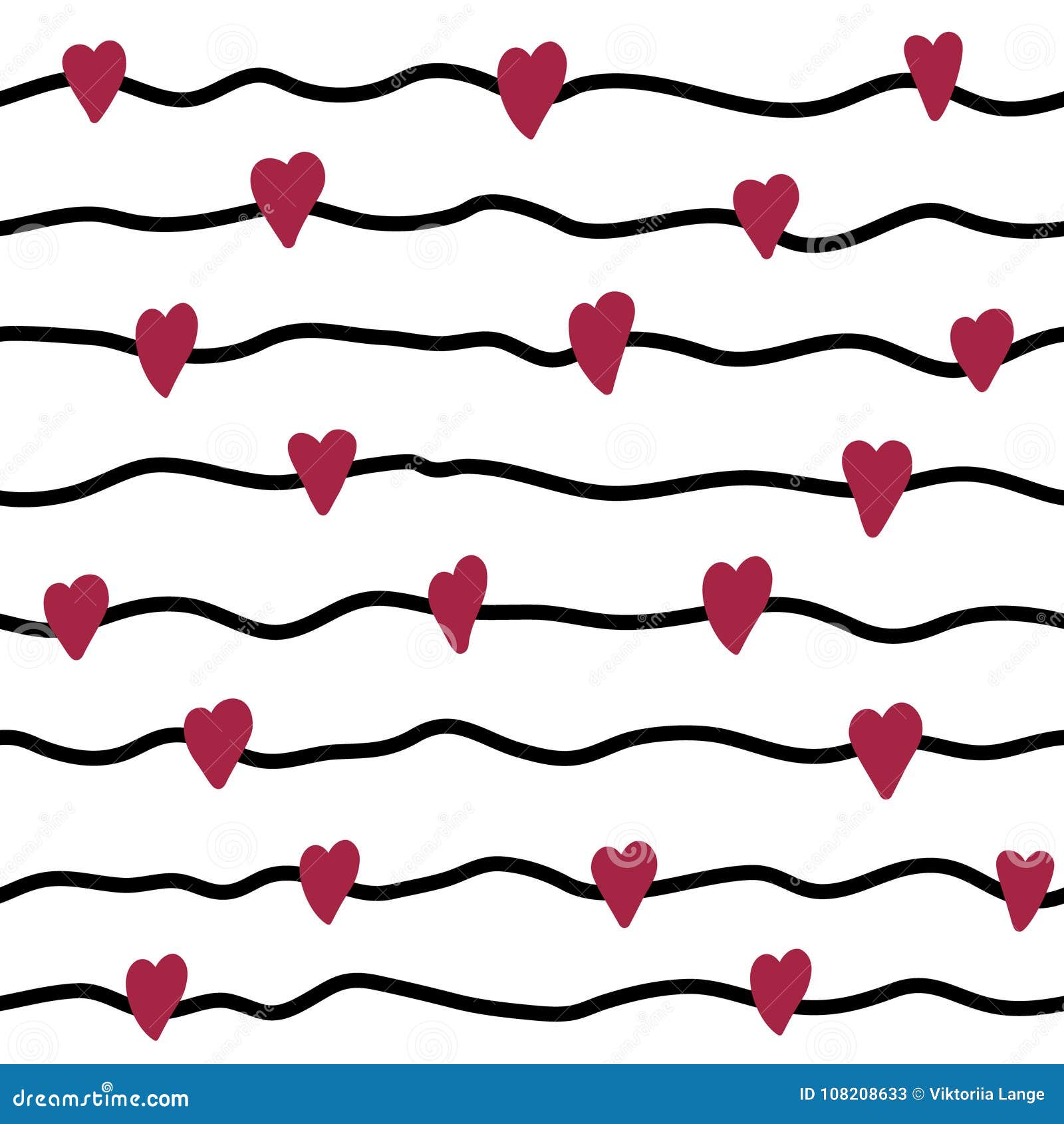 Seamless Pattern with Waves Line and Heart. Stock Vector - Illustration ...