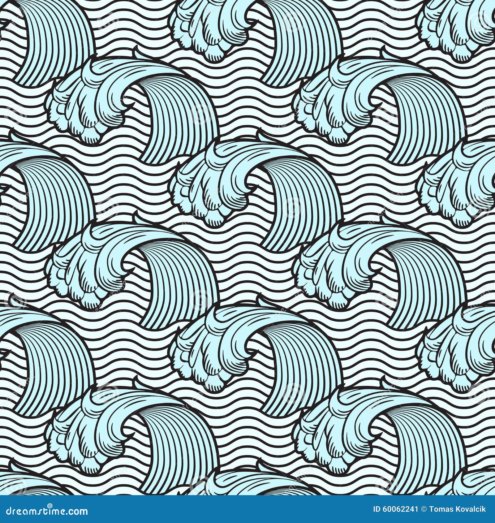 Seamless Pattern with Waves Stock Vector - Illustration of tsunami ...