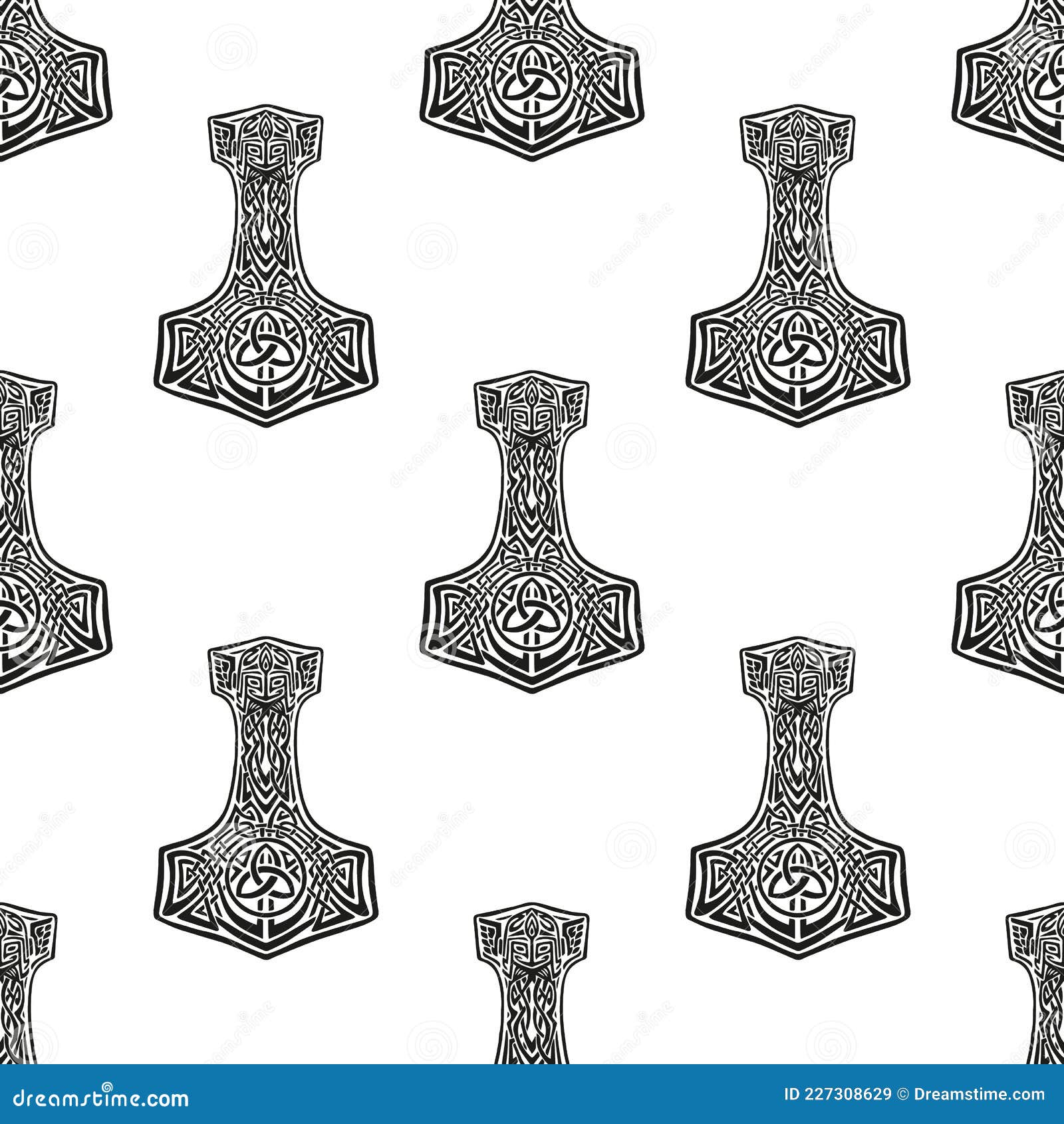 Seamless Pattern with Weapons of the God Thor - Mjolnir, on a White ...