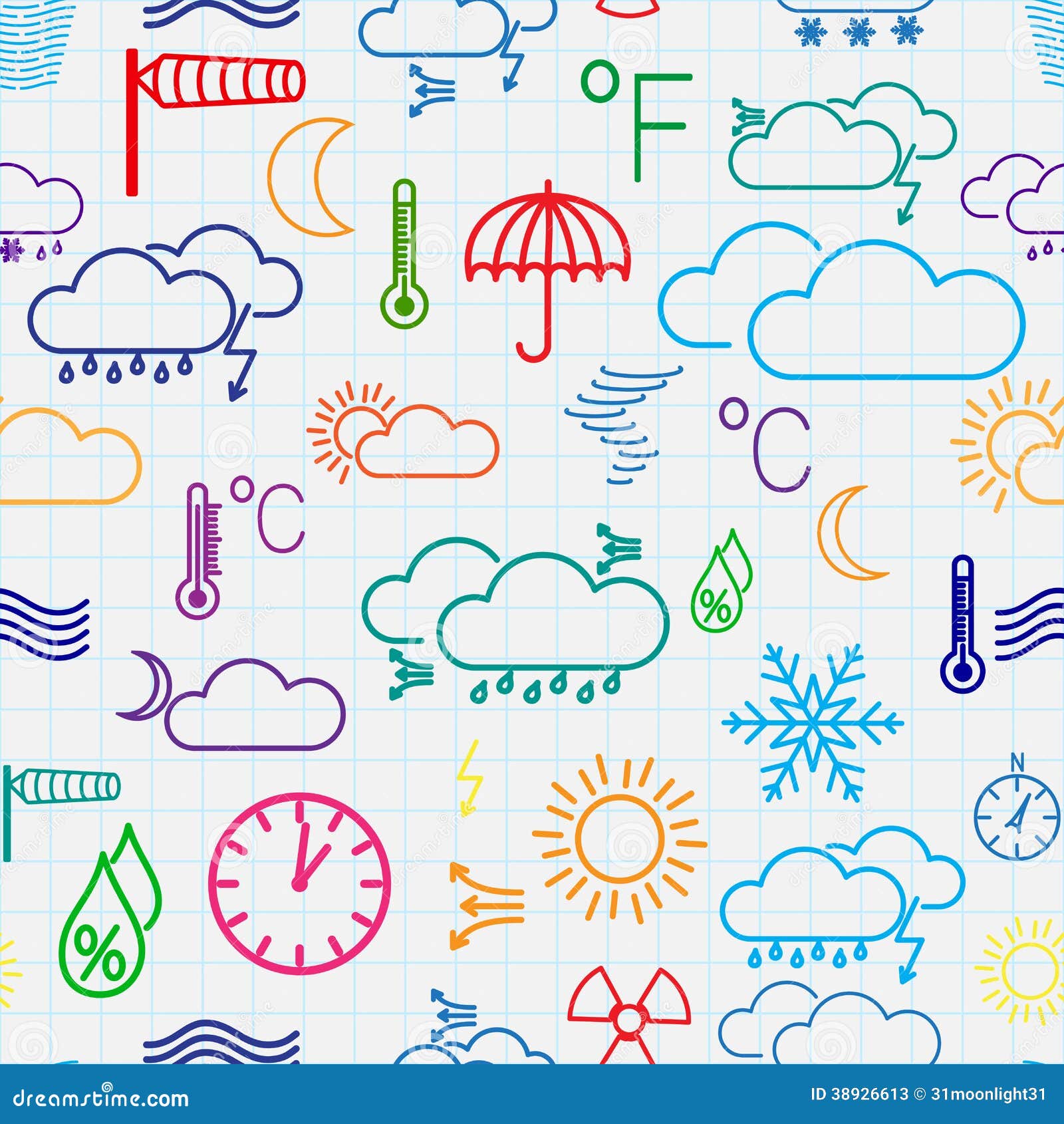 Seamless Pattern of Weather Symbols Stock Vector - Illustration of ...