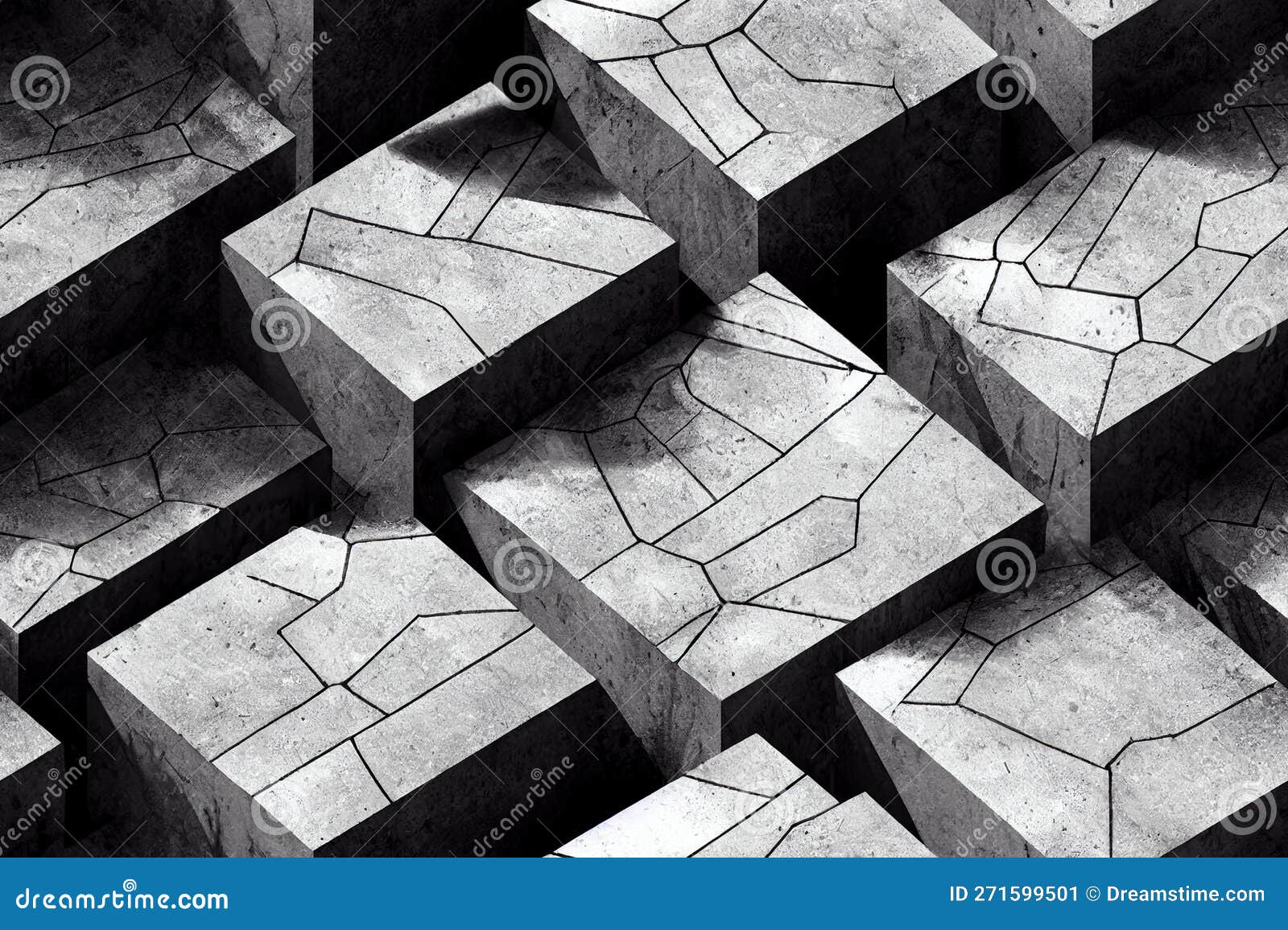 Seamless Pattern on Weathered, Aged Rocks, Pebbles and Stone Bricks. 3d ...