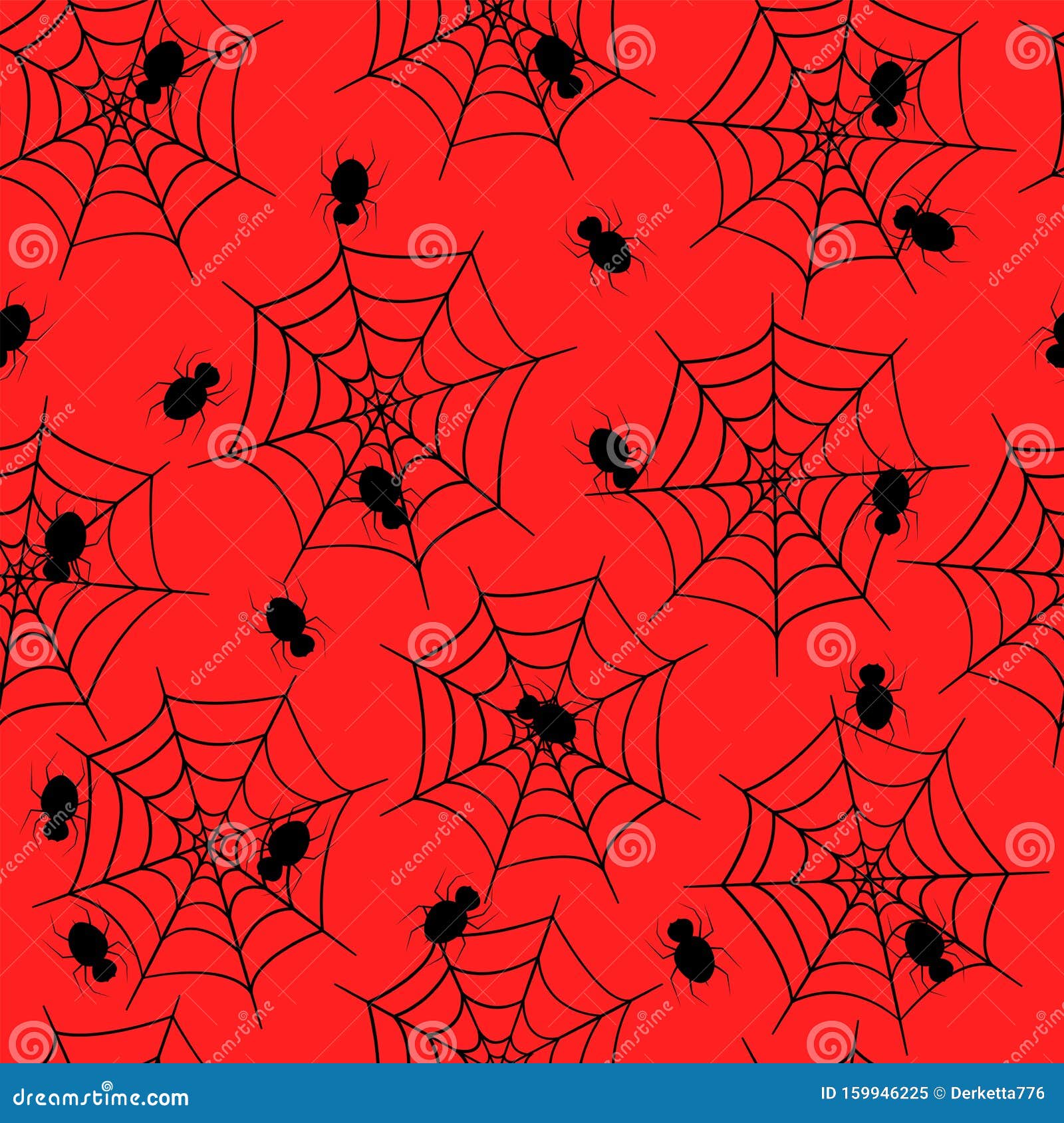 Seamless Pattern Web with Spiders on Red Background. Vector Background ...