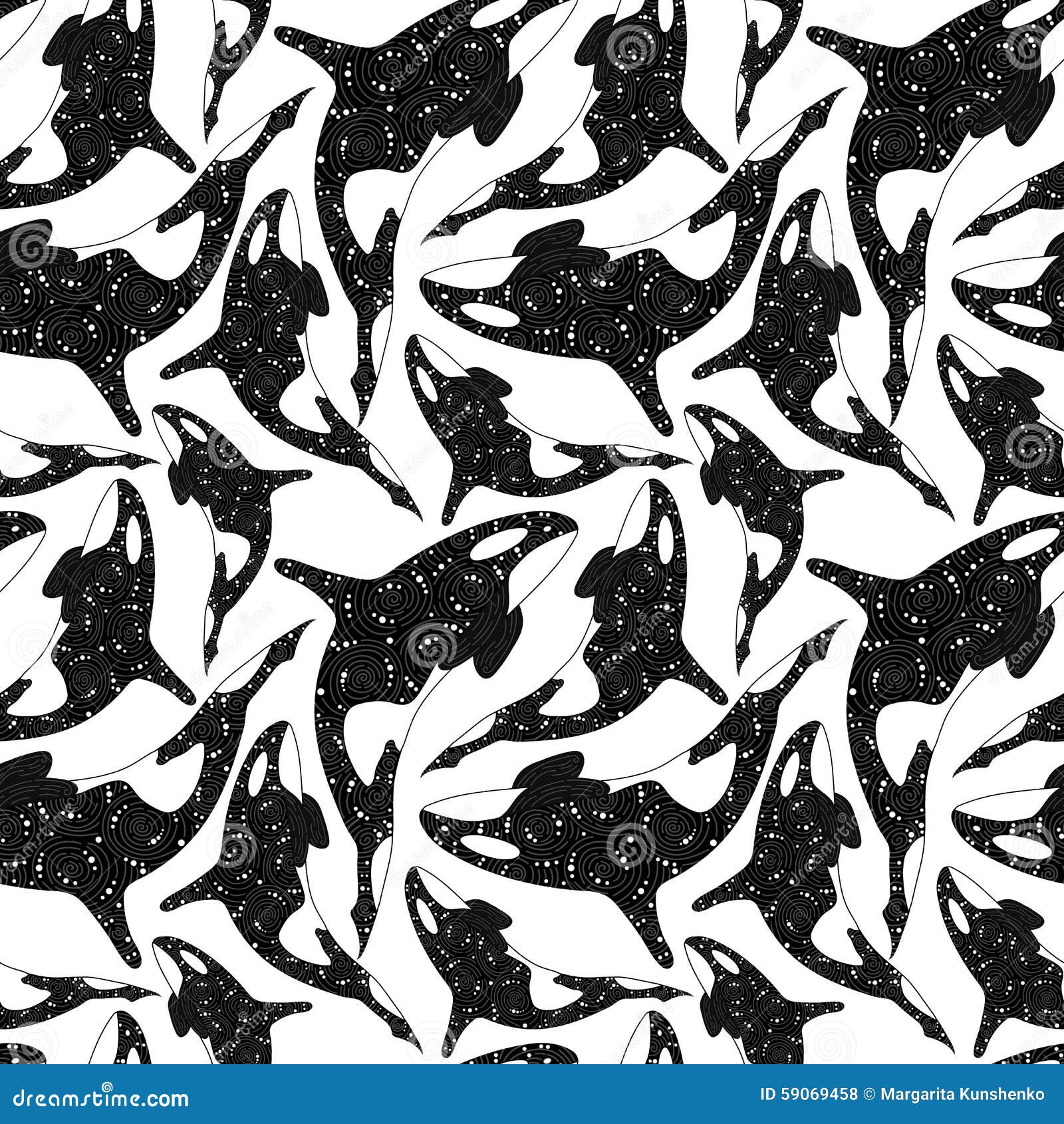 Seamless Pattern of Whale Orca Stock Vector - Illustration of cetacean ...