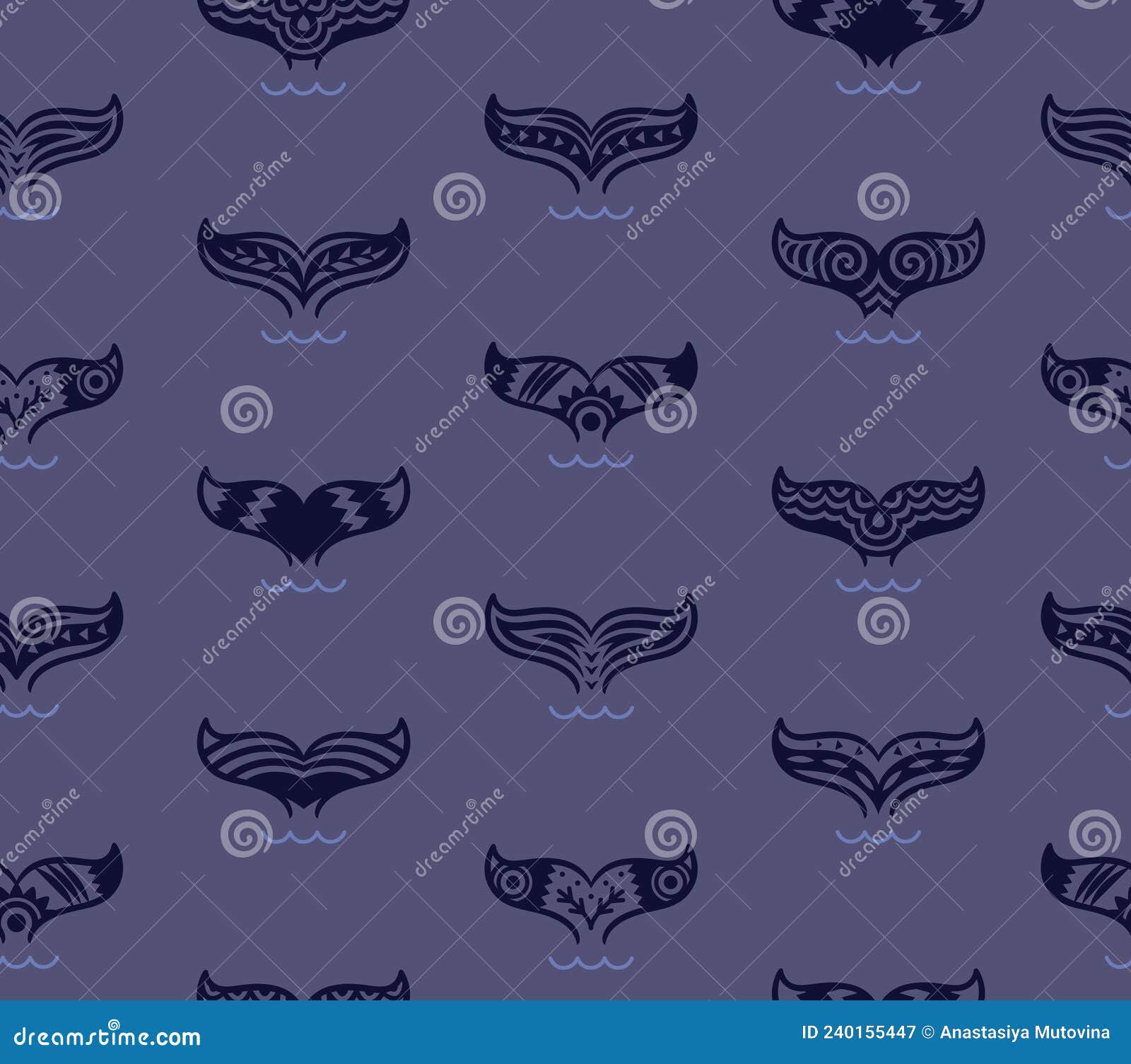 Seamless Pattern with Whale Tales in Maori Style. Vector Illustration ...