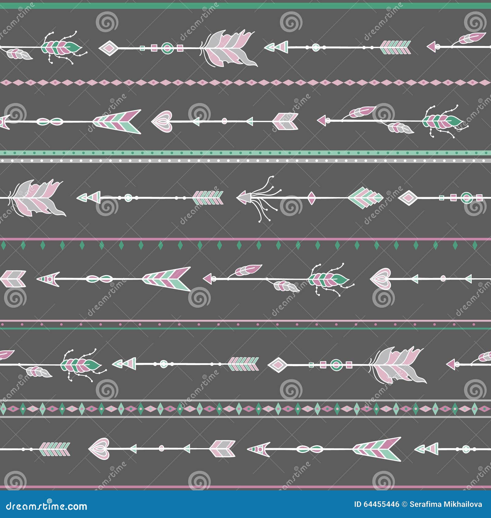 Seamless Pattern White Arrows, Boho Style Stock Vector - Illustration ...