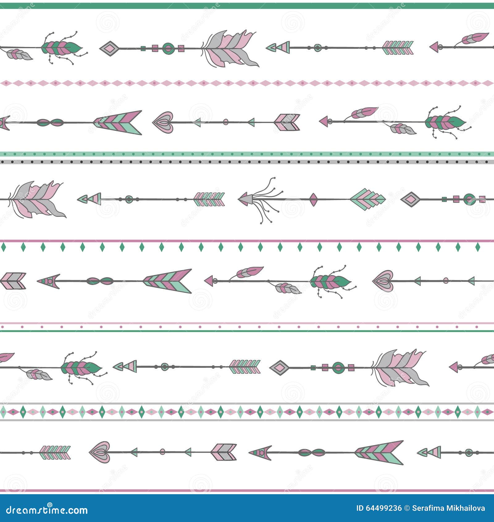 Seamless Pattern White Arrows, Boho Style Stock Vector - Illustration ...