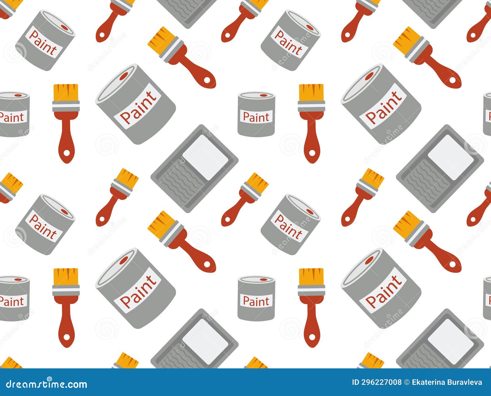 Seamless Pattern on a White Background with Paint Cans, Brush and Paint ...