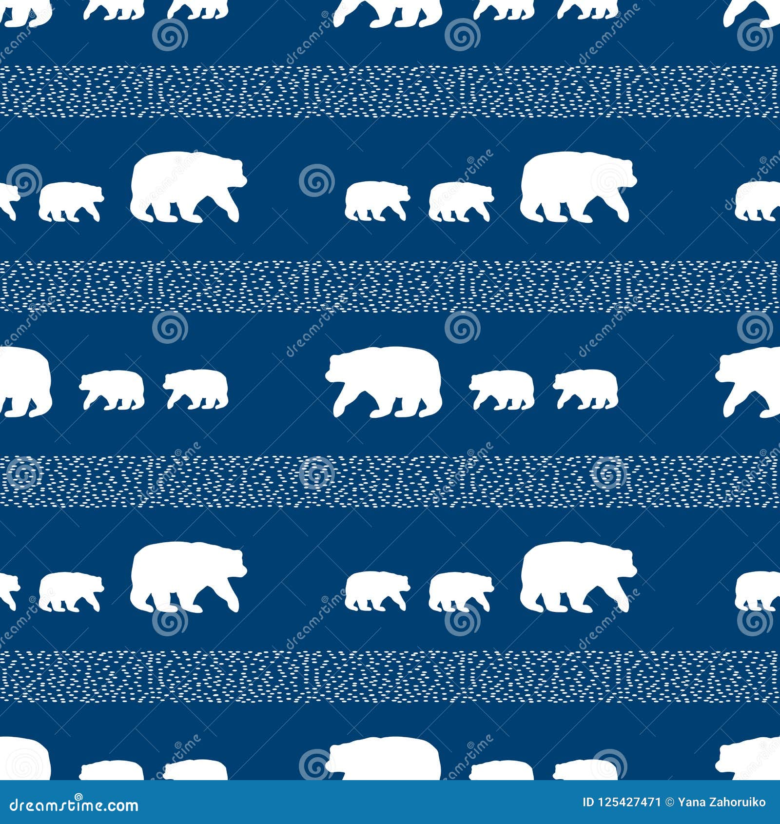 Seamless Pattern with White Bear on the Blue Background. Stock Vector ...