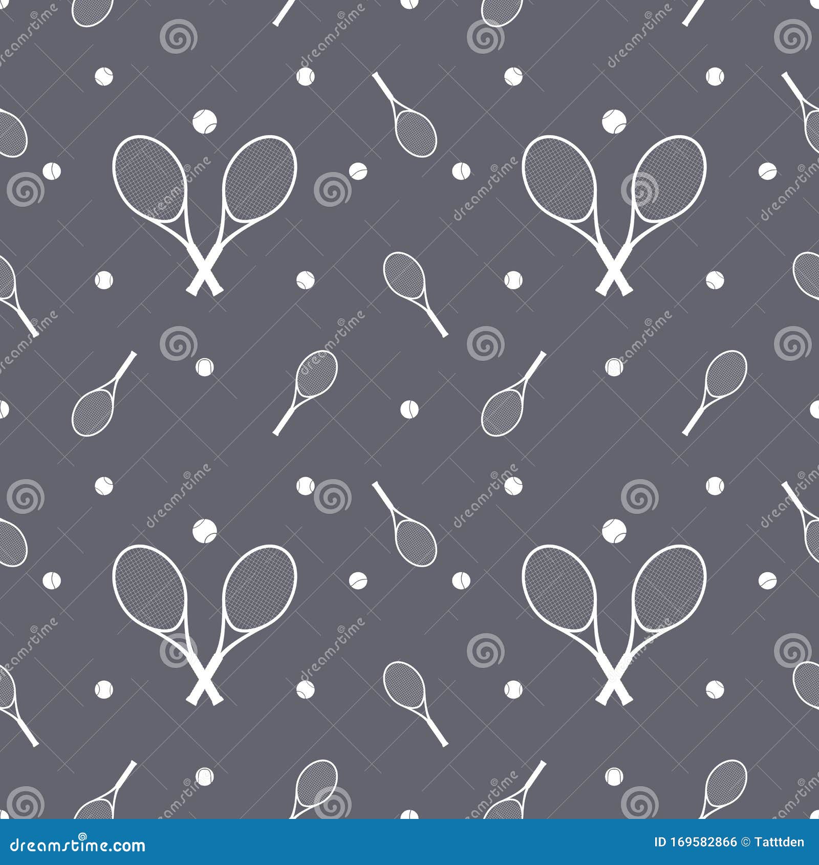Seamless Pattern With White Beautiful Tennis Rackets And Tennis Balls