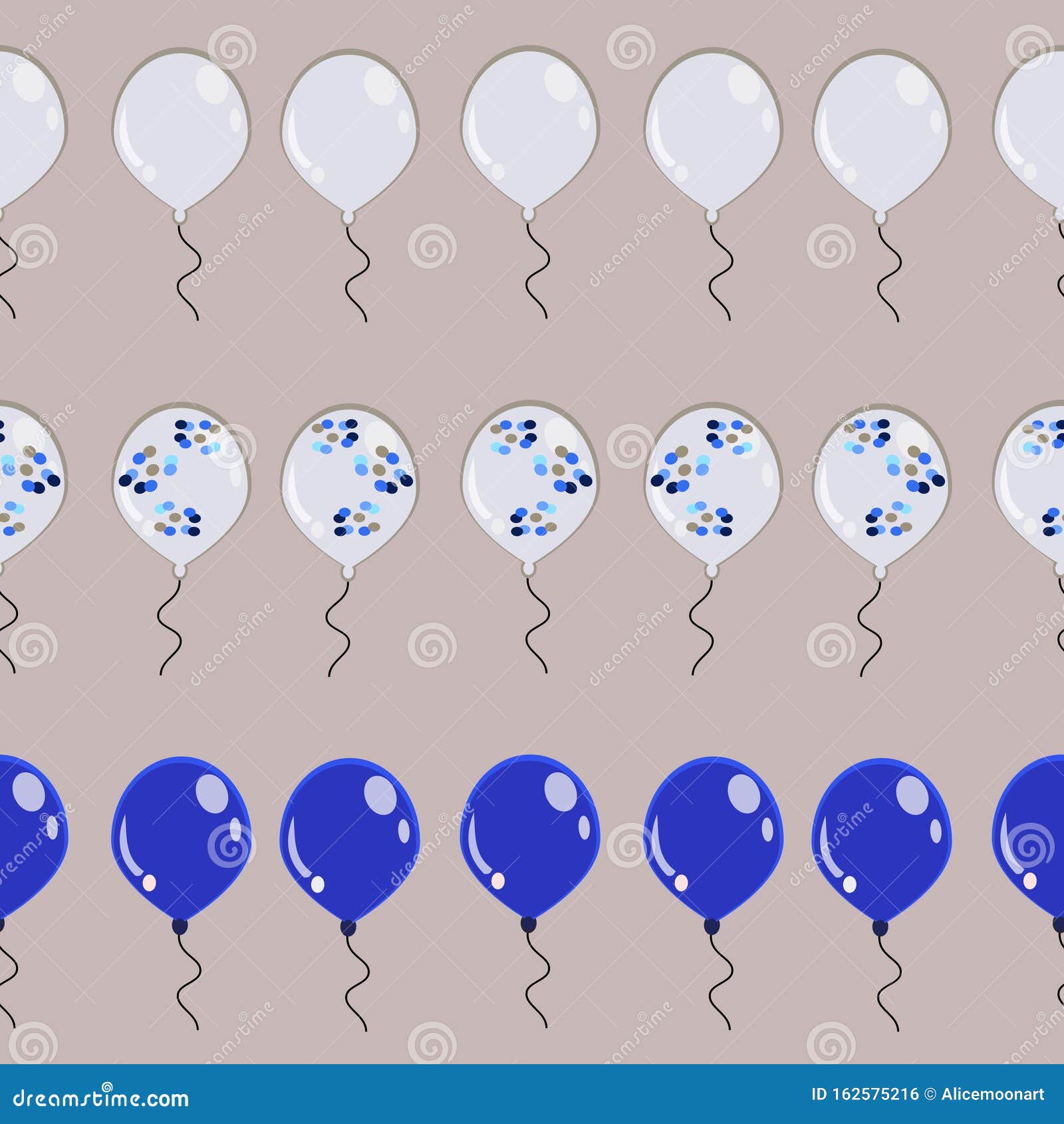 Seamless Pattern of White and Blue Balloons of Three Different Types ...