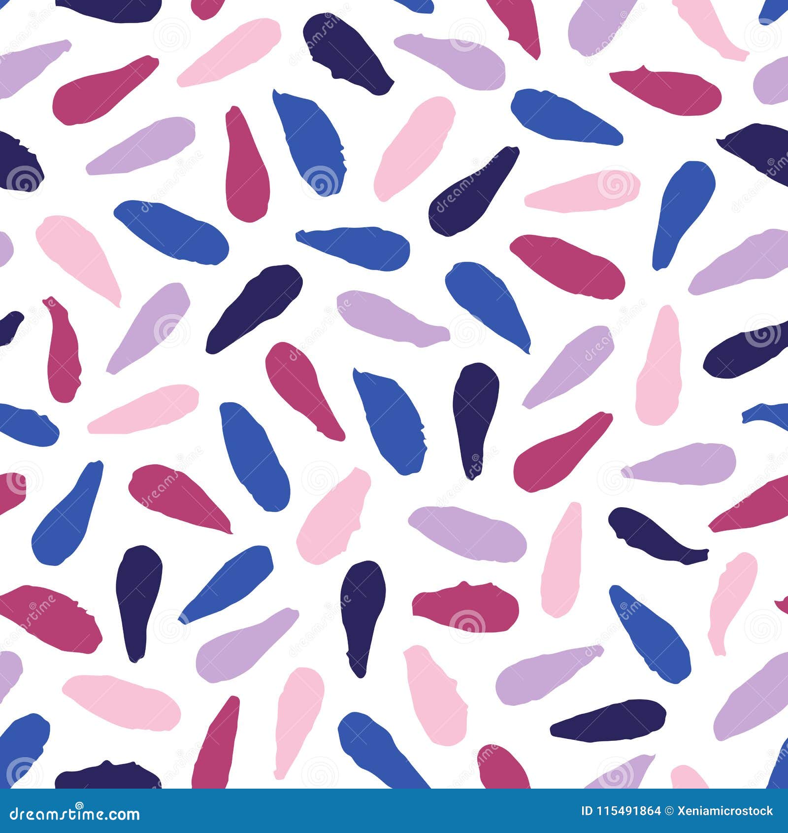 Seamless Pattern in White, Blue, Pink Colors. Ink and Brush. Hand Drawn ...