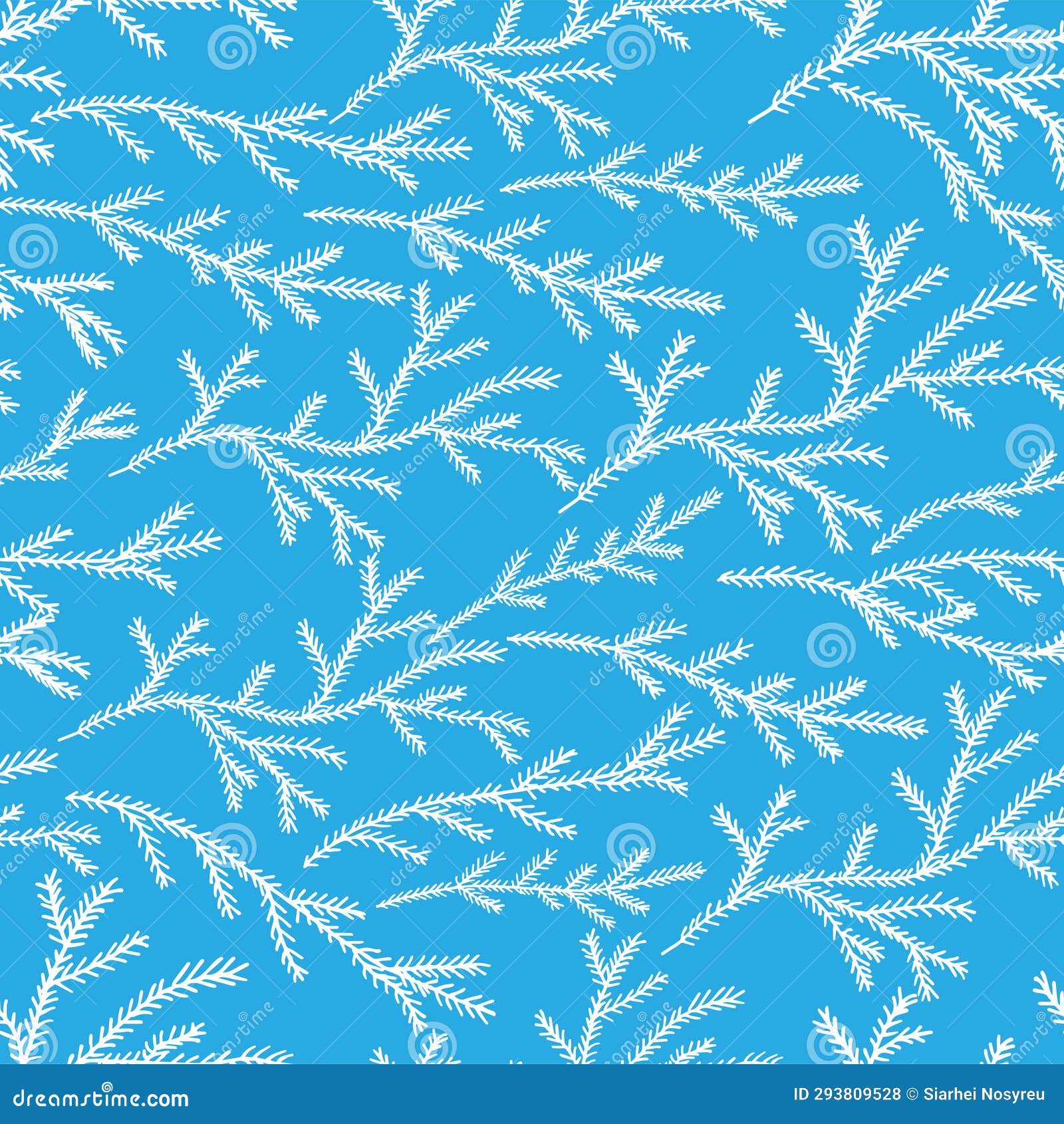 Seamless Pattern, White Branches of Fir Tree in Hand Drawn Style in ...