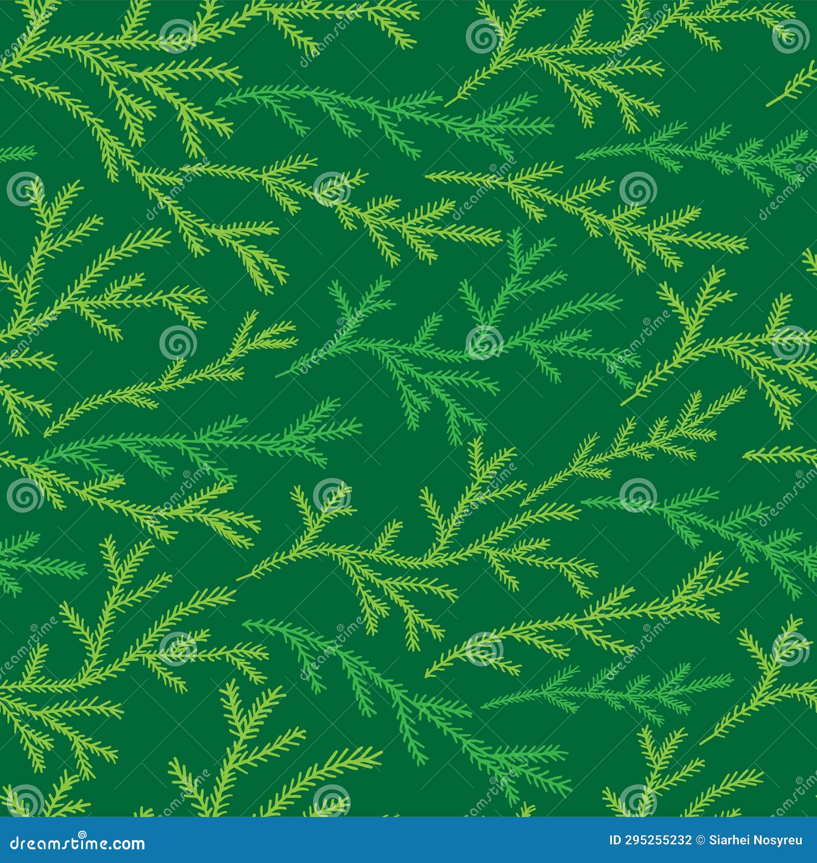 Seamless Pattern, White Branches of Fir Tree in Hand Drawn Style in ...