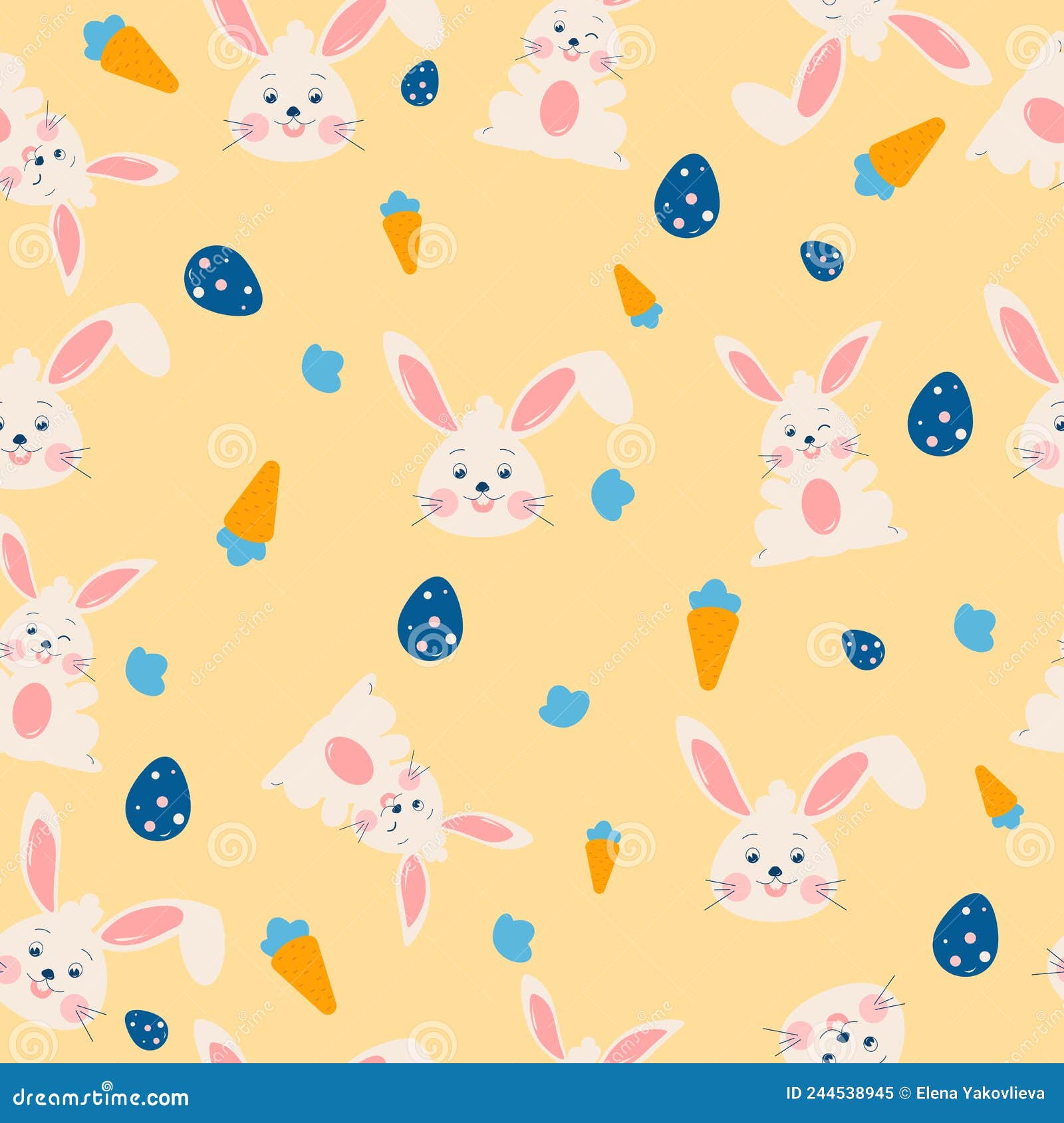 Seamless Pattern with White Bunny and Bunny Face Stock Vector ...