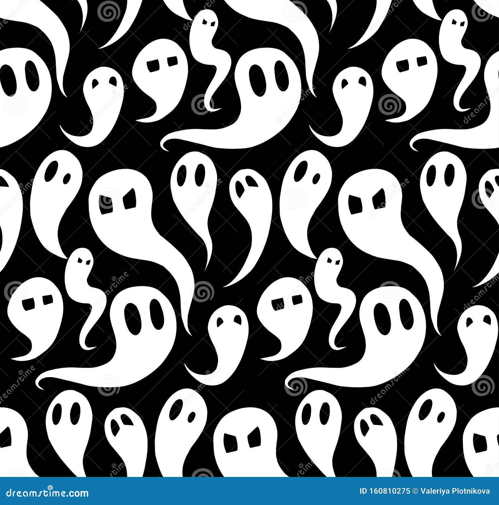 Seamless Pattern with White Cartoon Ghosts with Emotions. Spirits in ...