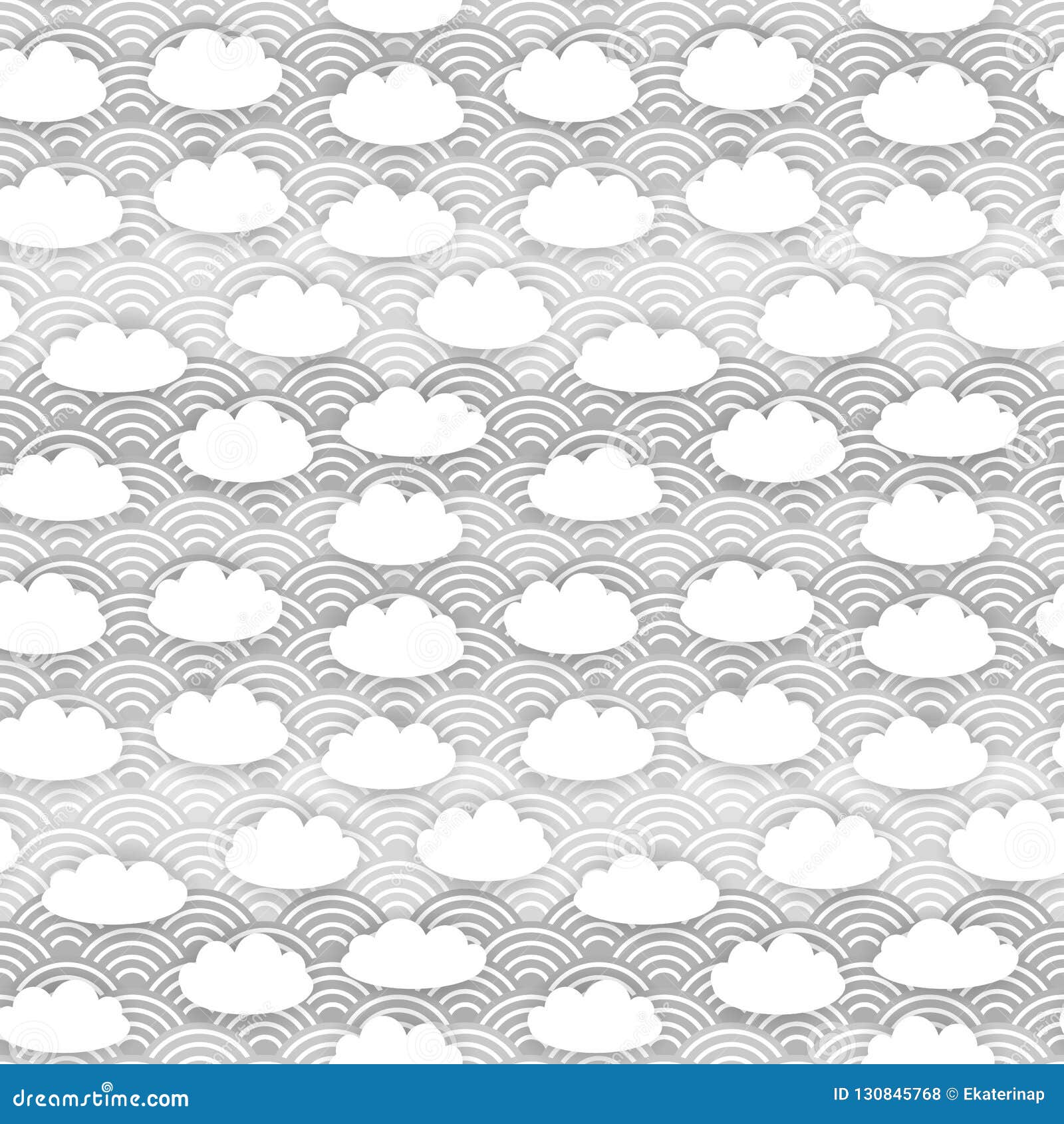 Seamless Pattern White Clouds and Grey Japanese Wave Background. Vector ...