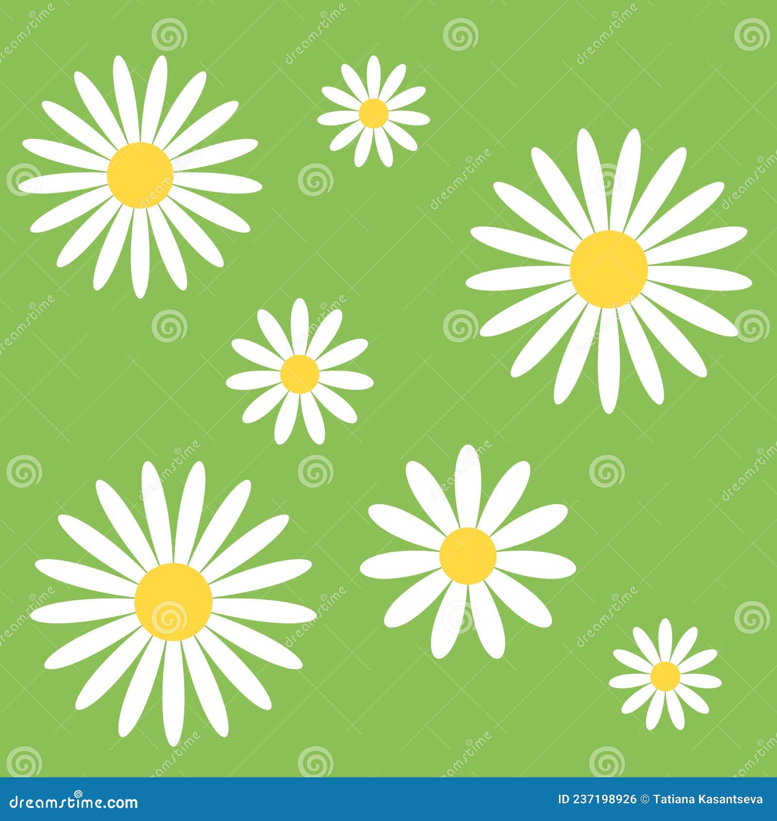 Seamless Pattern of White Daisies on a Green Background Stock Vector ...