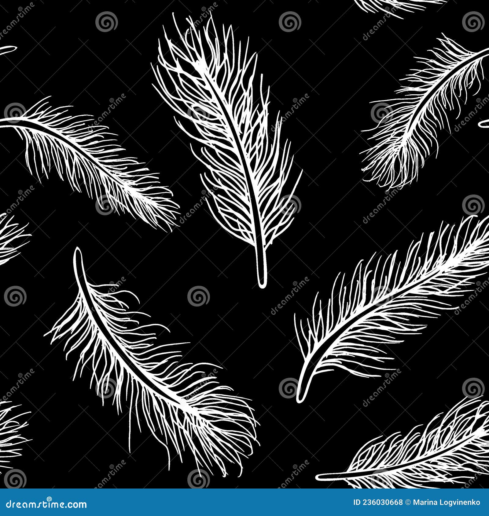 Seamless Pattern with White Feathers on Black Background Stock Vector ...