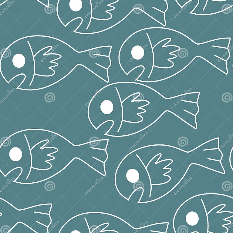 Seamless Pattern with White Fish on Blue Background Stock Illustration ...