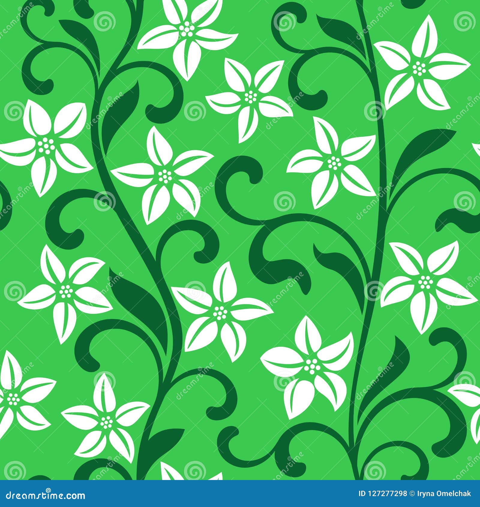 Seamless Pattern with White Flowers on a Green Background Stock Vector ...