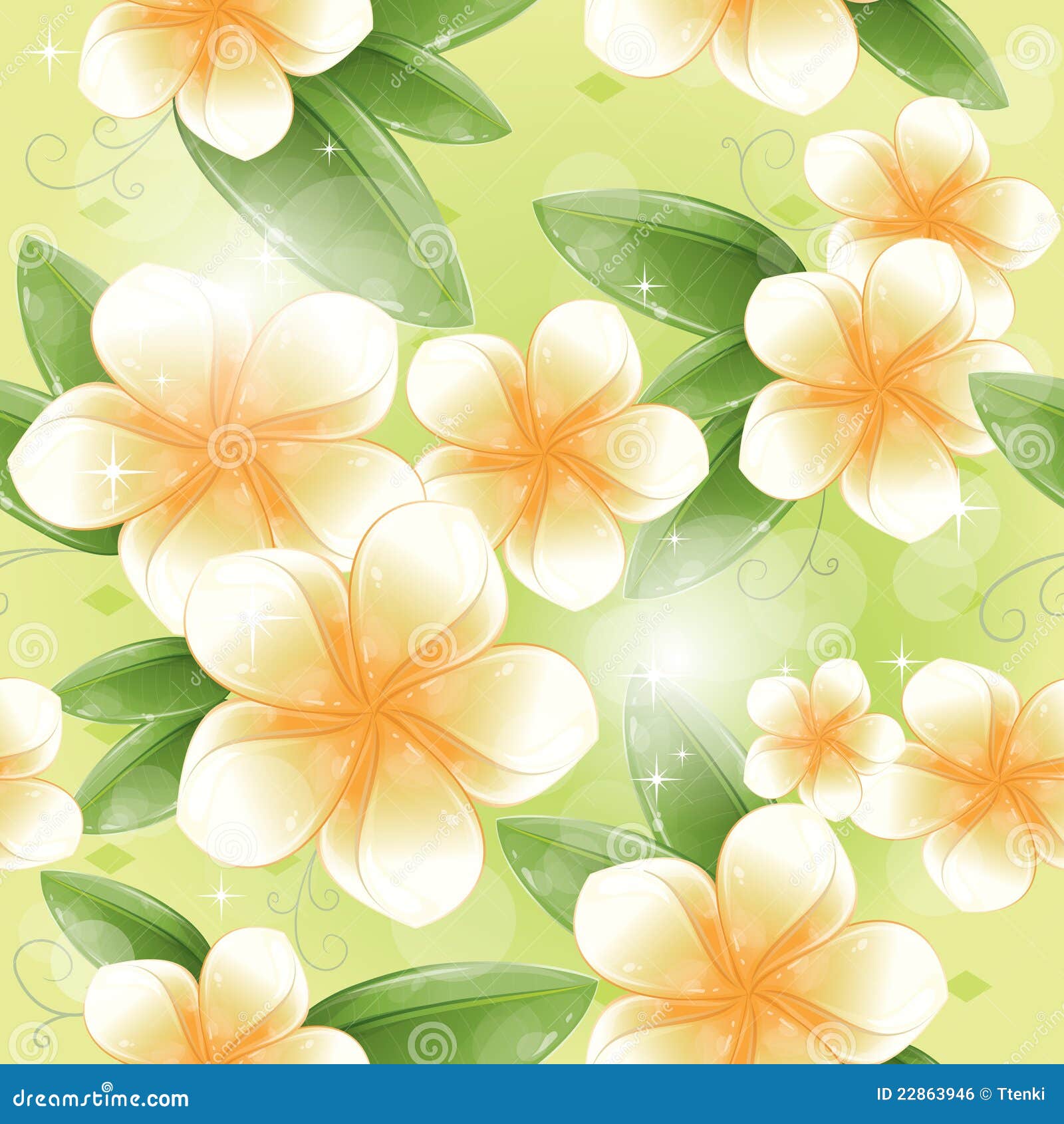 Seamless Pattern - White Frangipani Flowers Stock Vector - Illustration ...