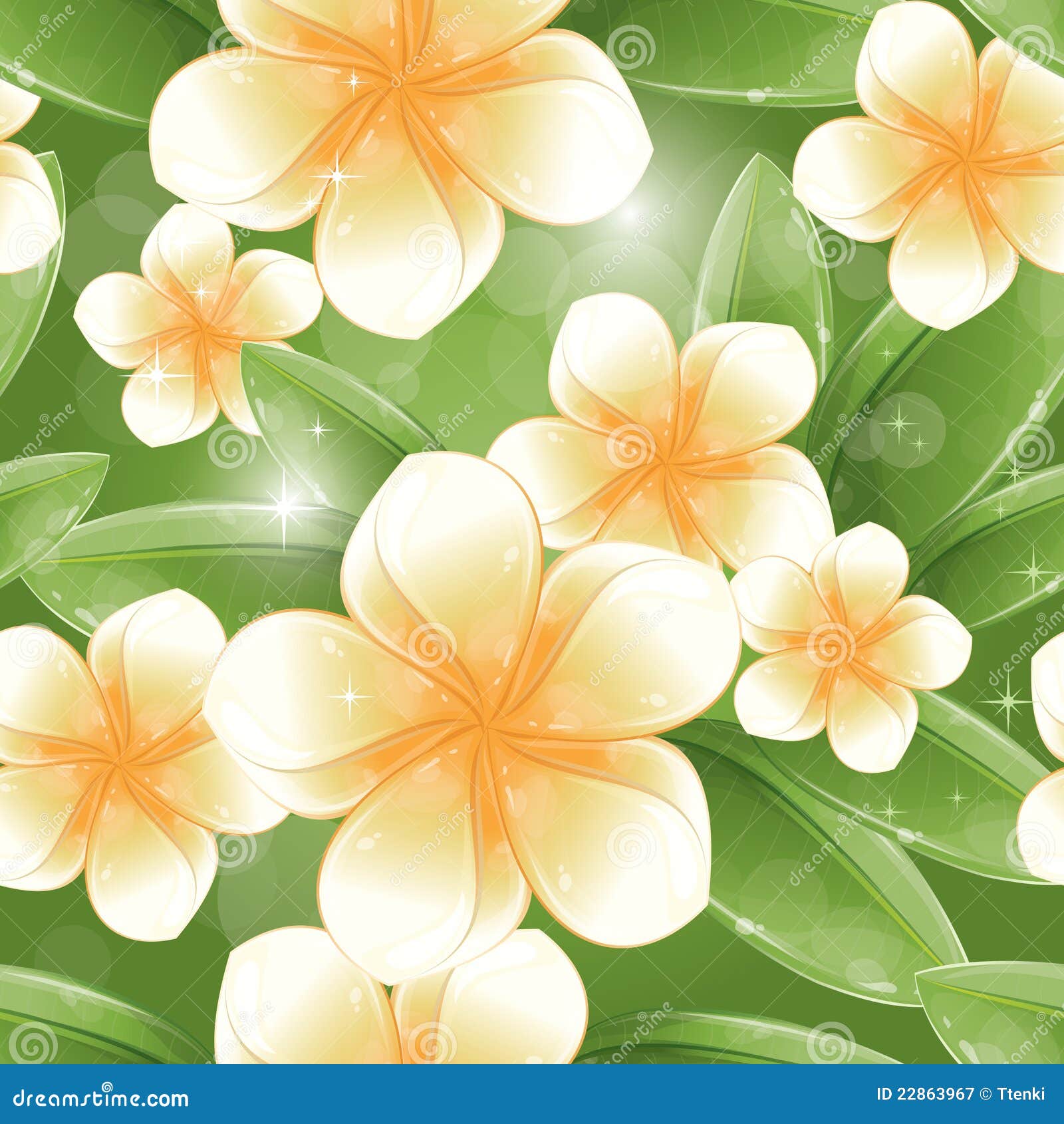 Seamless Pattern - White Frangipani Flowers Stock Vector - Illustration ...