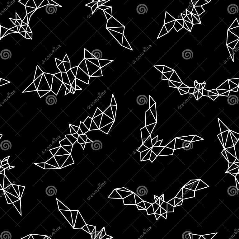 Seamless Pattern with White Geometric Bats on Black Background. Stock ...