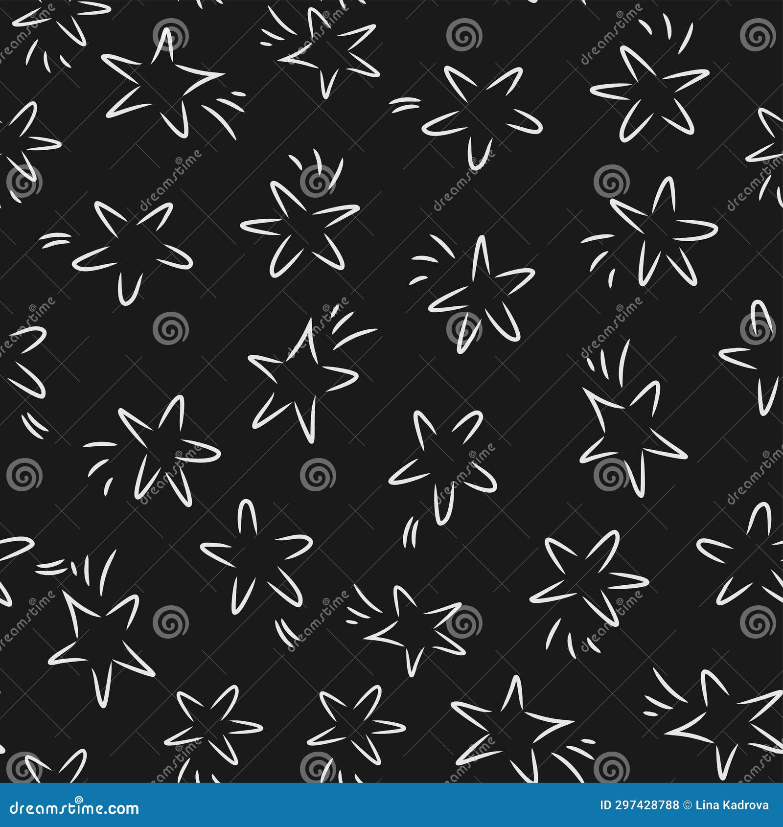 Seamless Pattern with White Hand Drawn Vector Falling Stars in Doodle ...