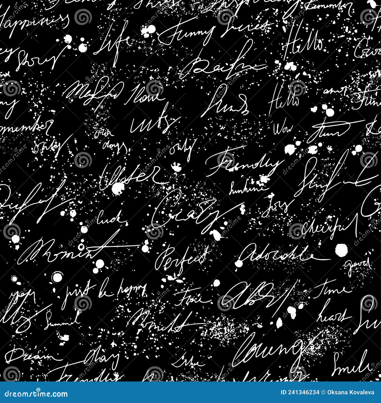 Seamless Pattern with White Hand Write Poetry on Black Background ...