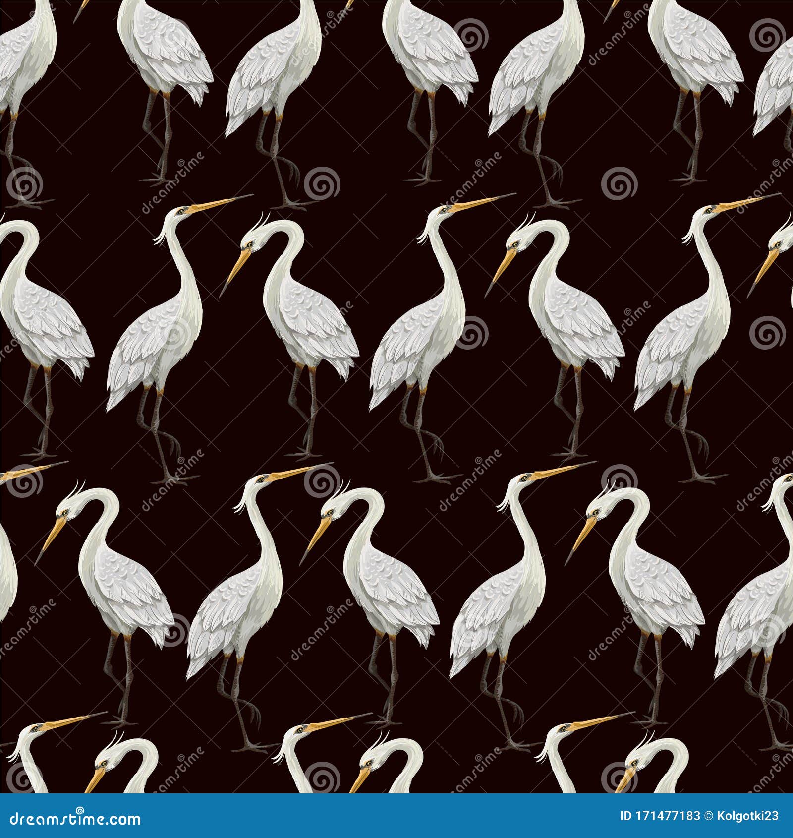 Seamless Pattern with White Herons. Stock Vector - Illustration of ...