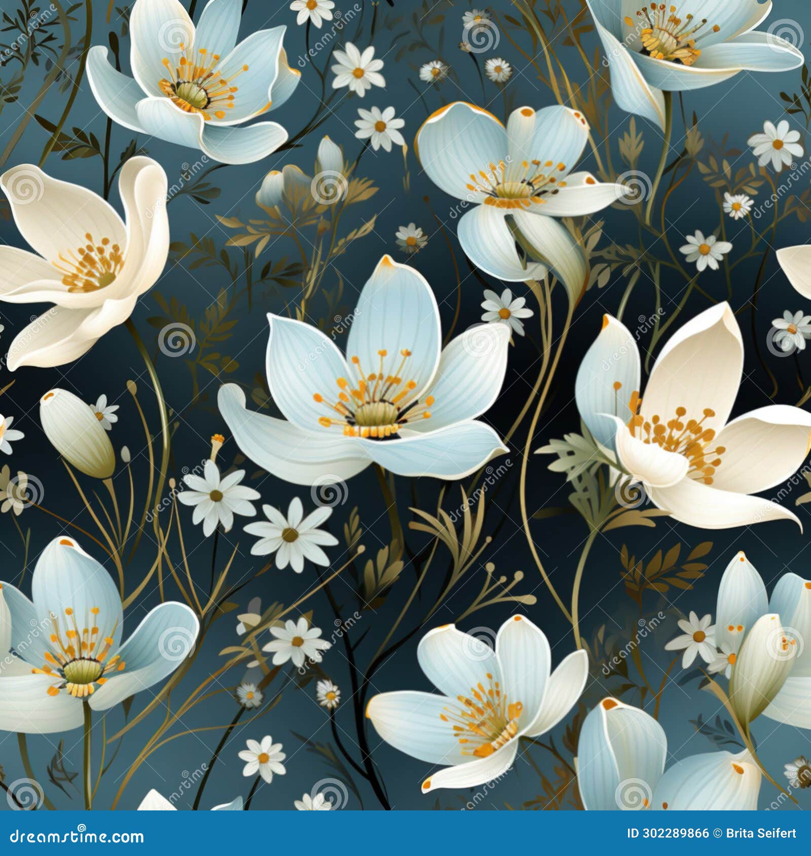 Seamless Pattern of White Jasmine Flowers and Leaves. Background for ...