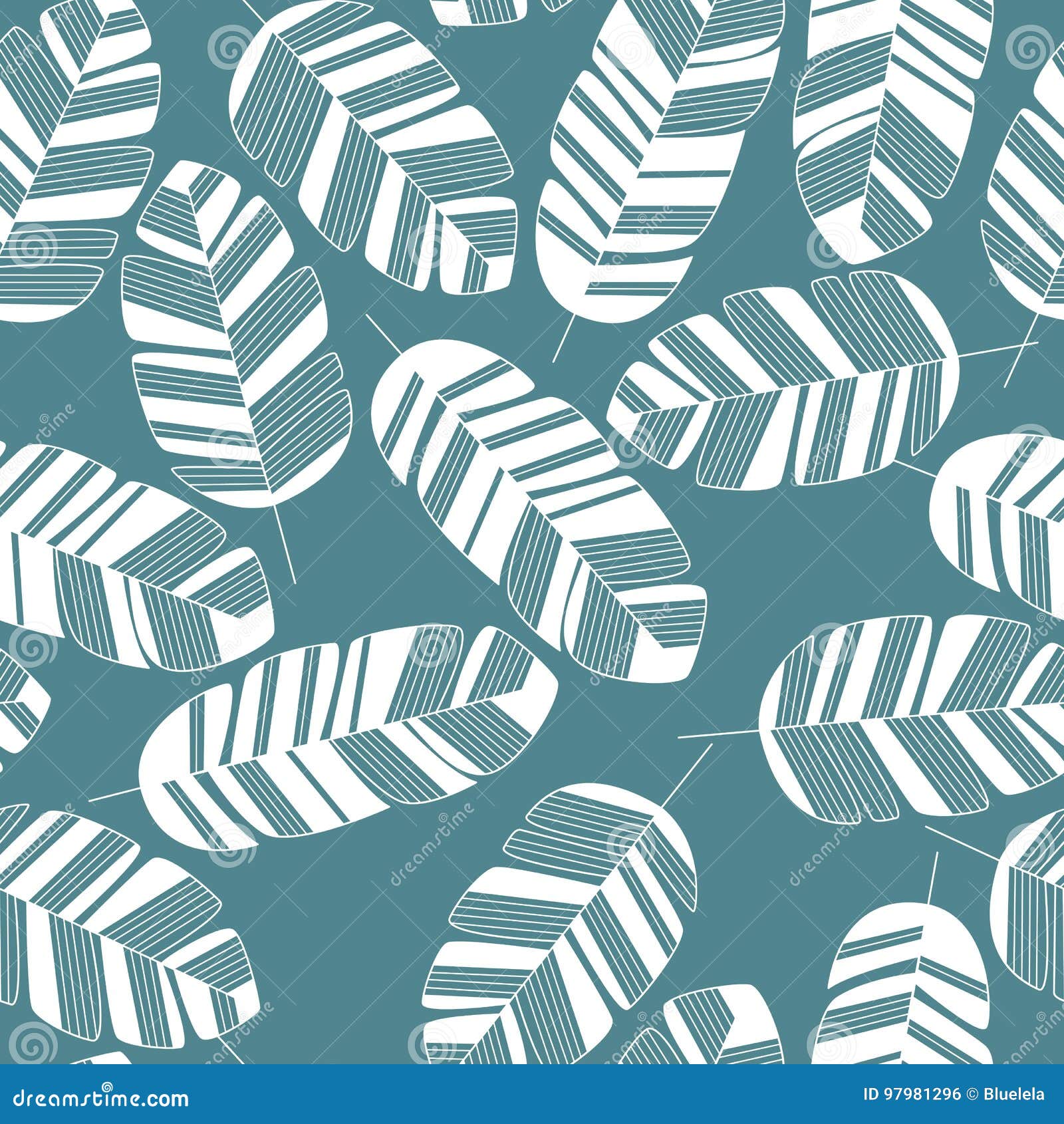 Seamless Pattern with White Leaves on Blue Background Stock Vector ...