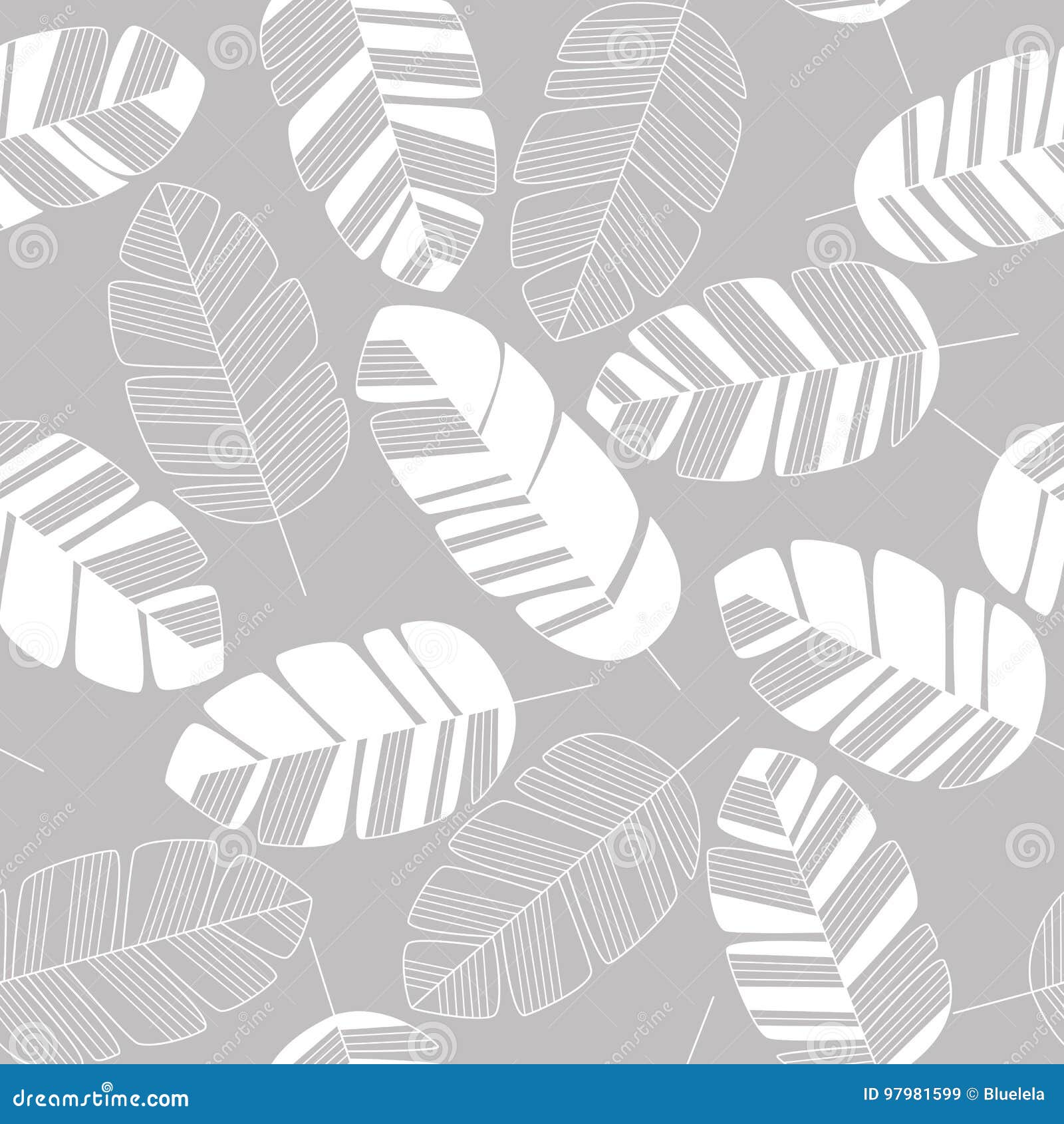 Seamless Pattern with White Leaves on Gray Background Stock Vector ...