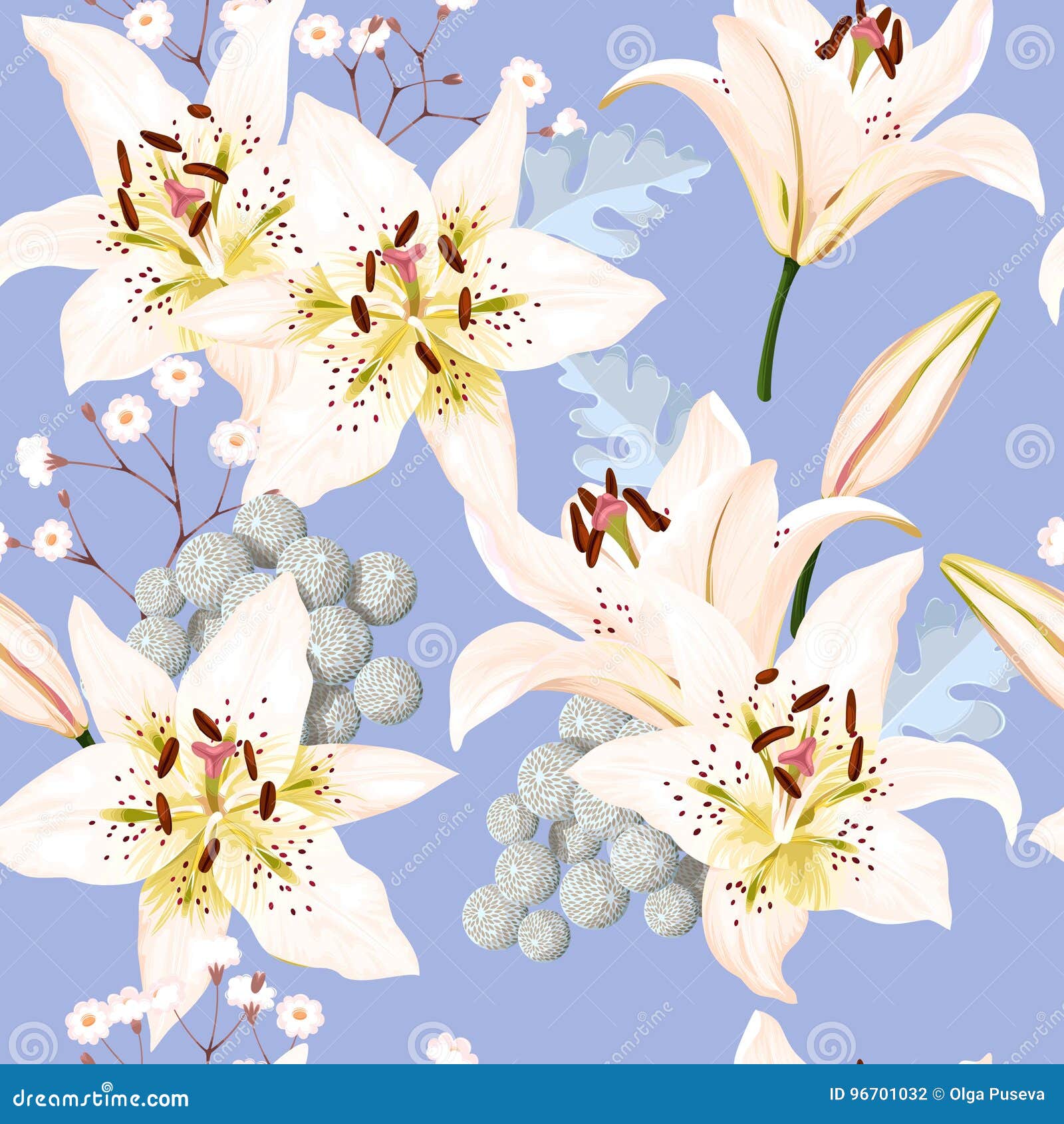 Seamless Pattern with White Lilies Stock Vector - Illustration of ...