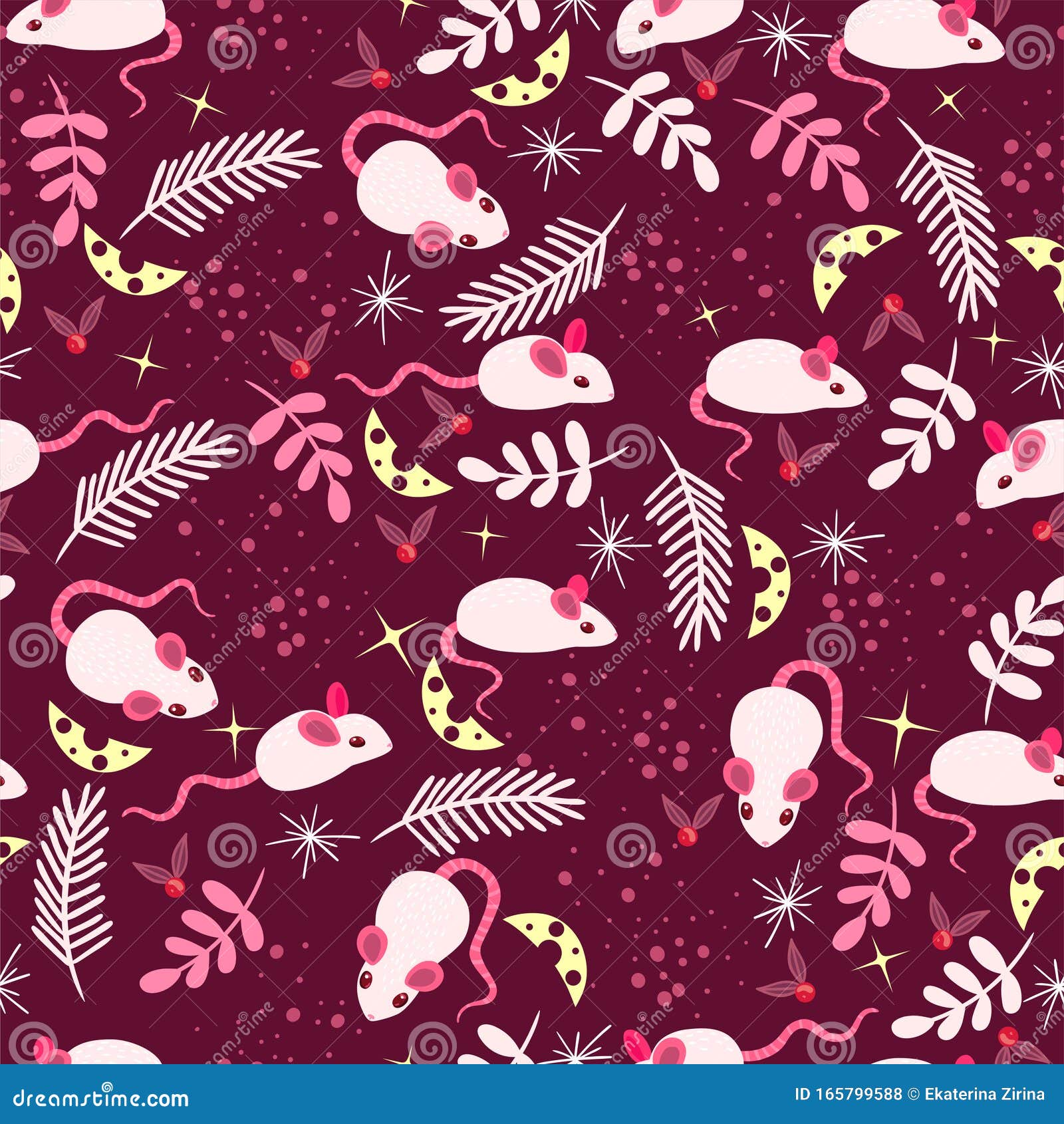 Seamless Pattern with White Mice. Vector Graphics Stock Illustration ...